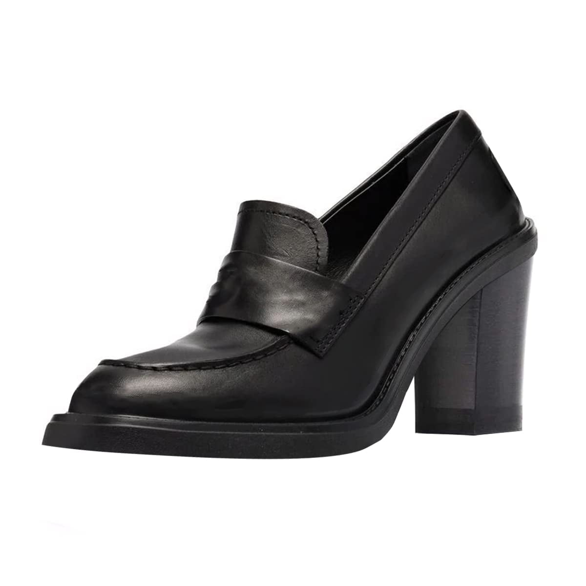 YDN Women Classy Chunky High Heels Pumps Round Closed Toe Slip On Oxford Loafers Daily Office ...