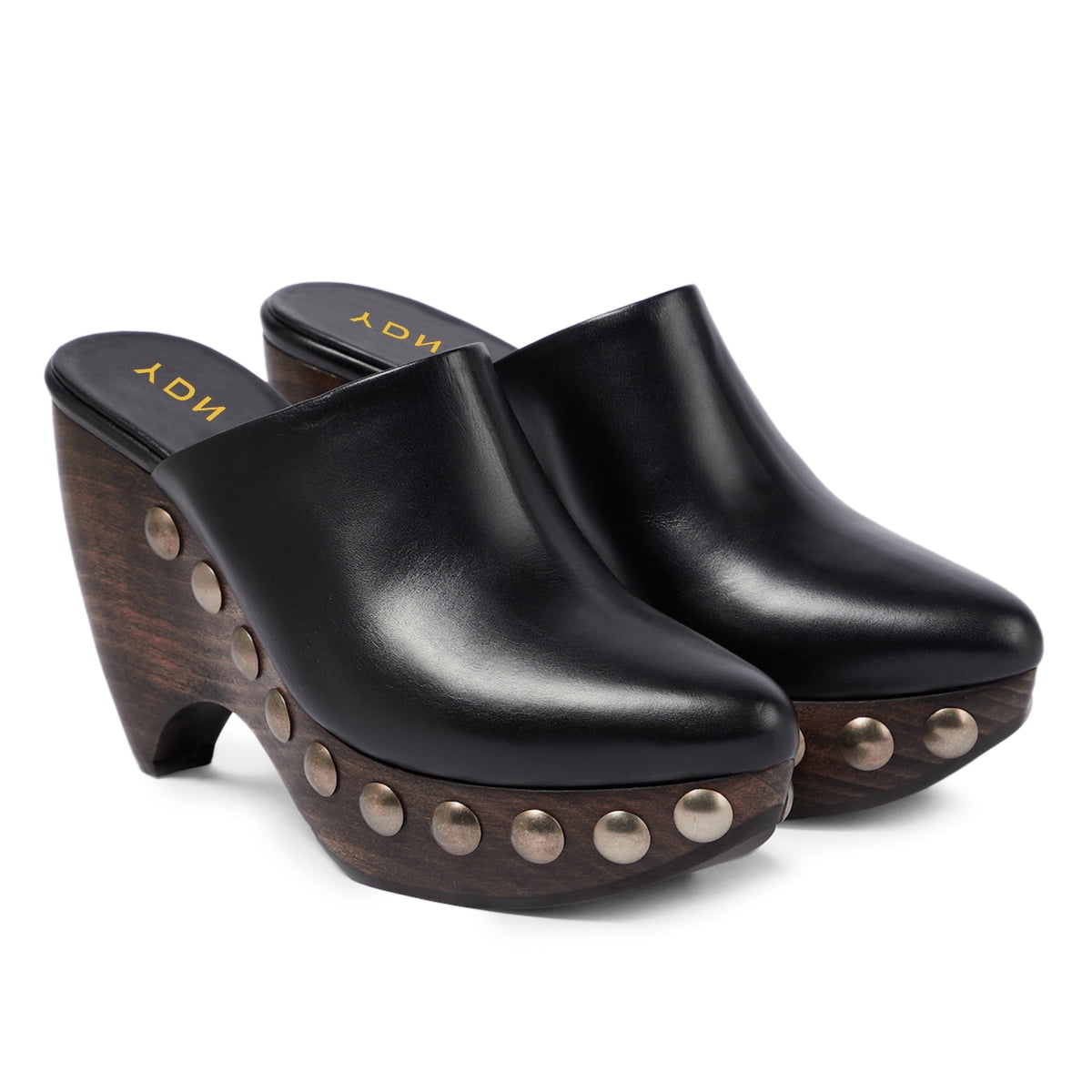 YDN Women Closed Toe Studded Clog Mules Slip on Platform Chunky High ...