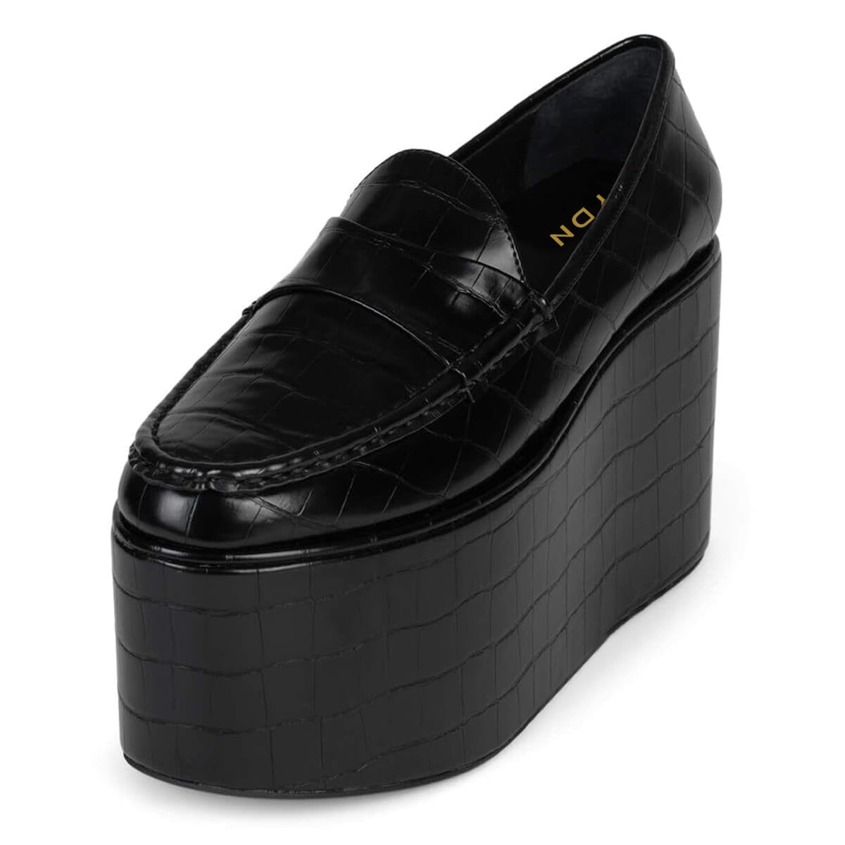 YDN Women Comfortable Round Toe Chunky Platform Loafers Wedge High Heel ...
