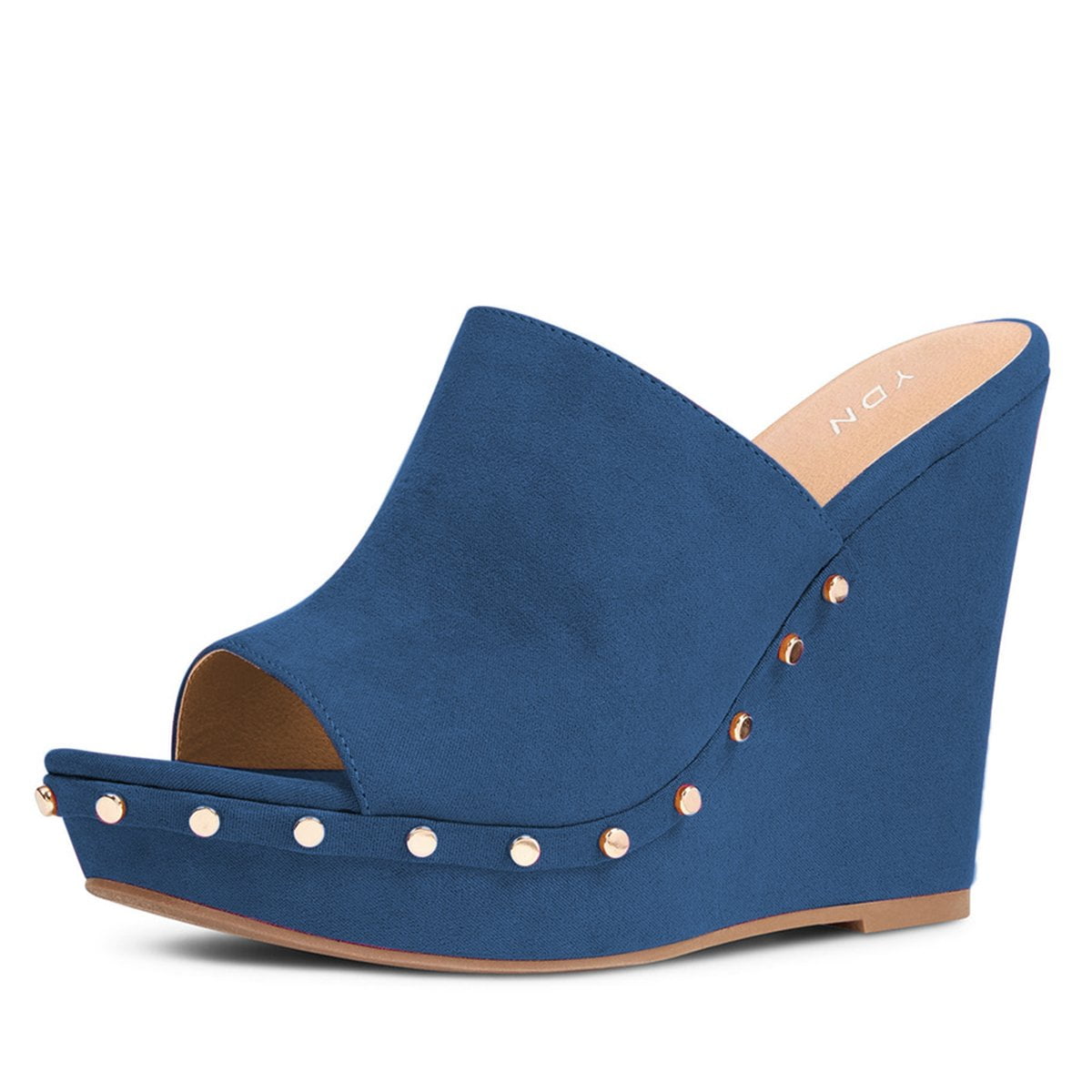 YDN Women Comfy Open Toe Studded Slide Sandals High Wedge Heels ...