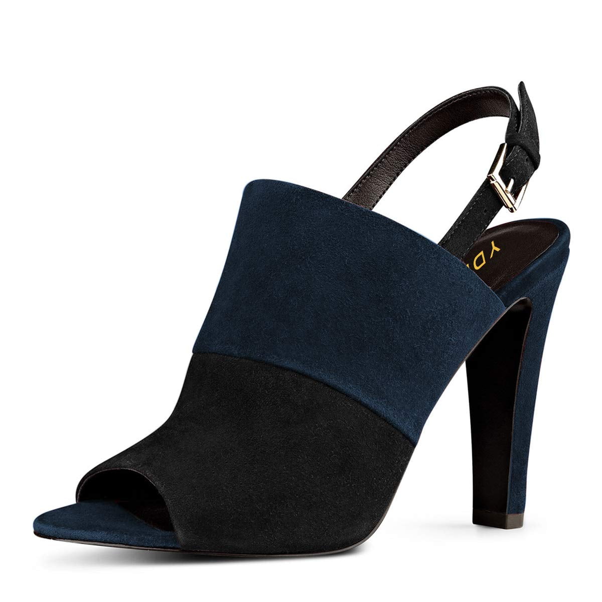 YDN Women Elegant Peep Open Toe Slide Mules Pumps Slingback High Chunky ...
