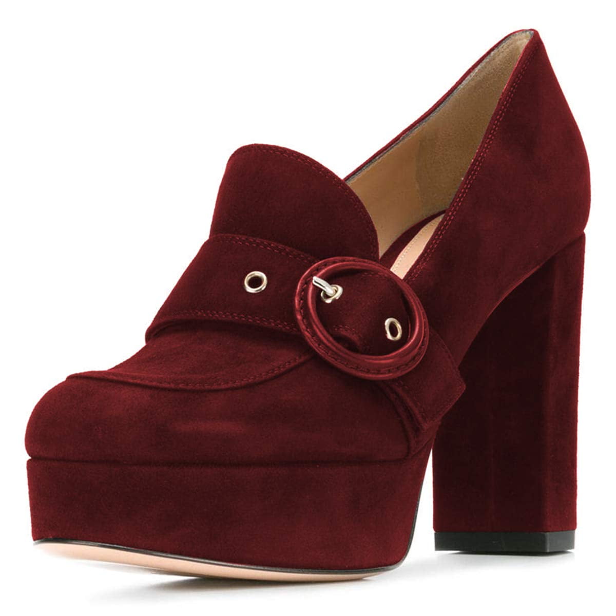 YDN Women Elegant Platform Chunky High Heels Pumps Buckled Round Closed Toe Slip On Dressy Prom ...