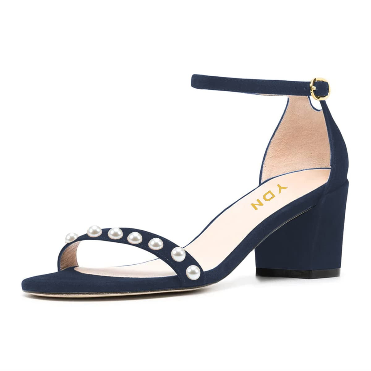 YDN Women Elegant Round Open Toe Pearl Studded Single Strap Sandals ...