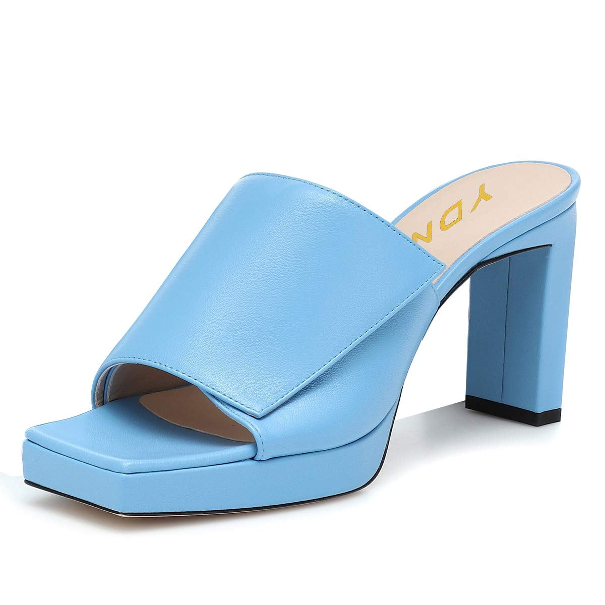 YDN Women Elegant Square Open Toe Platform Mules Chunky Block High ...