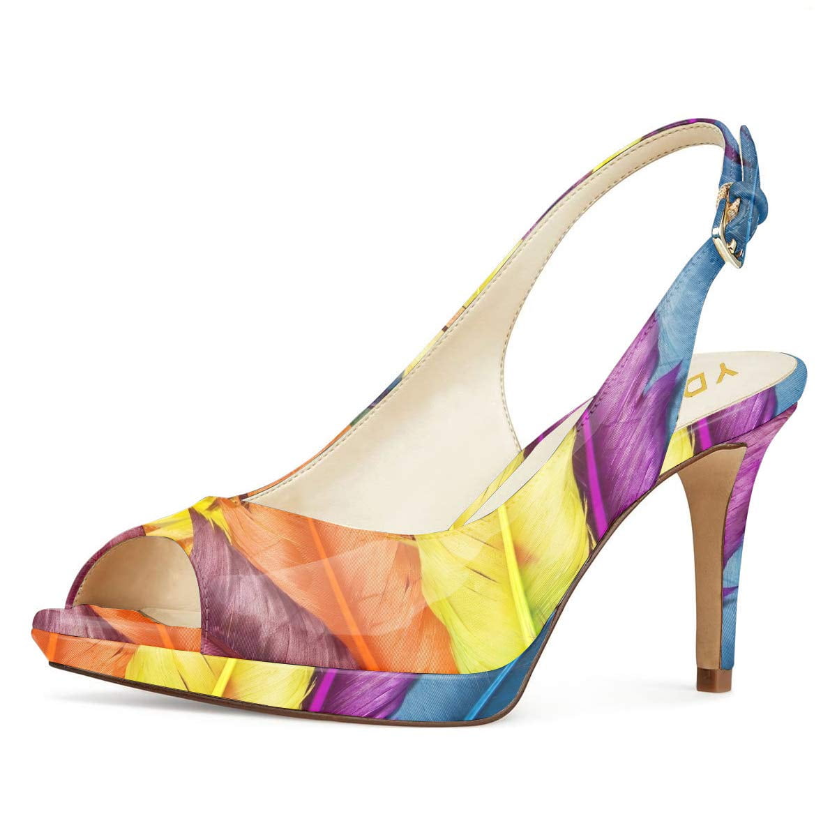 YDN Women Fashion High Heels Pumps Peep Toe Platform Block Slingback ...