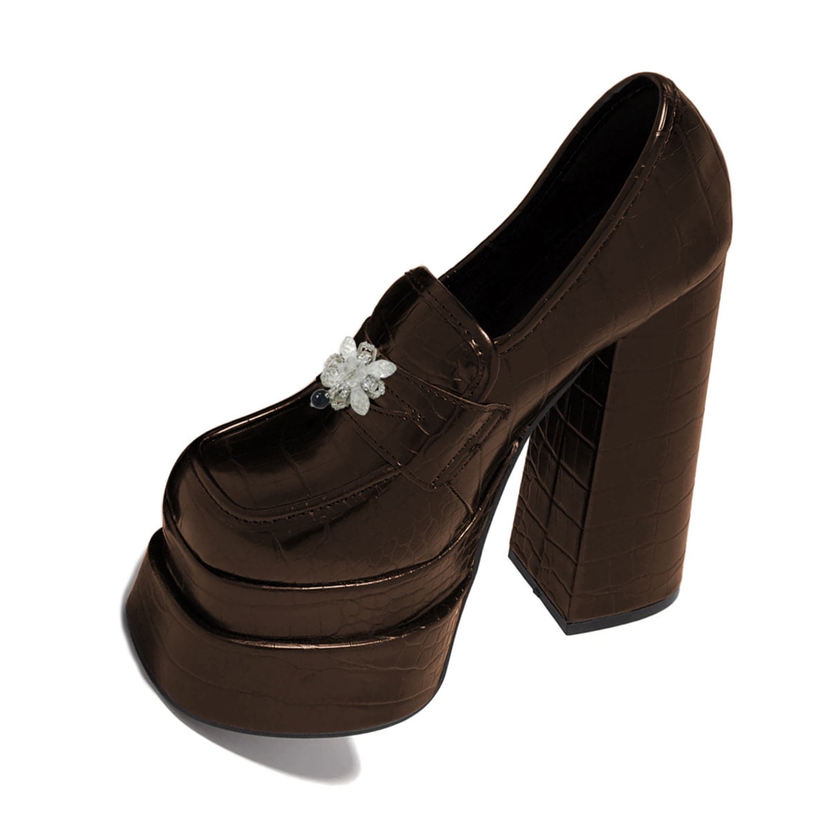 YDN Women Fashion Platform Square Closed Toe Pumps Rhinestone Block ...