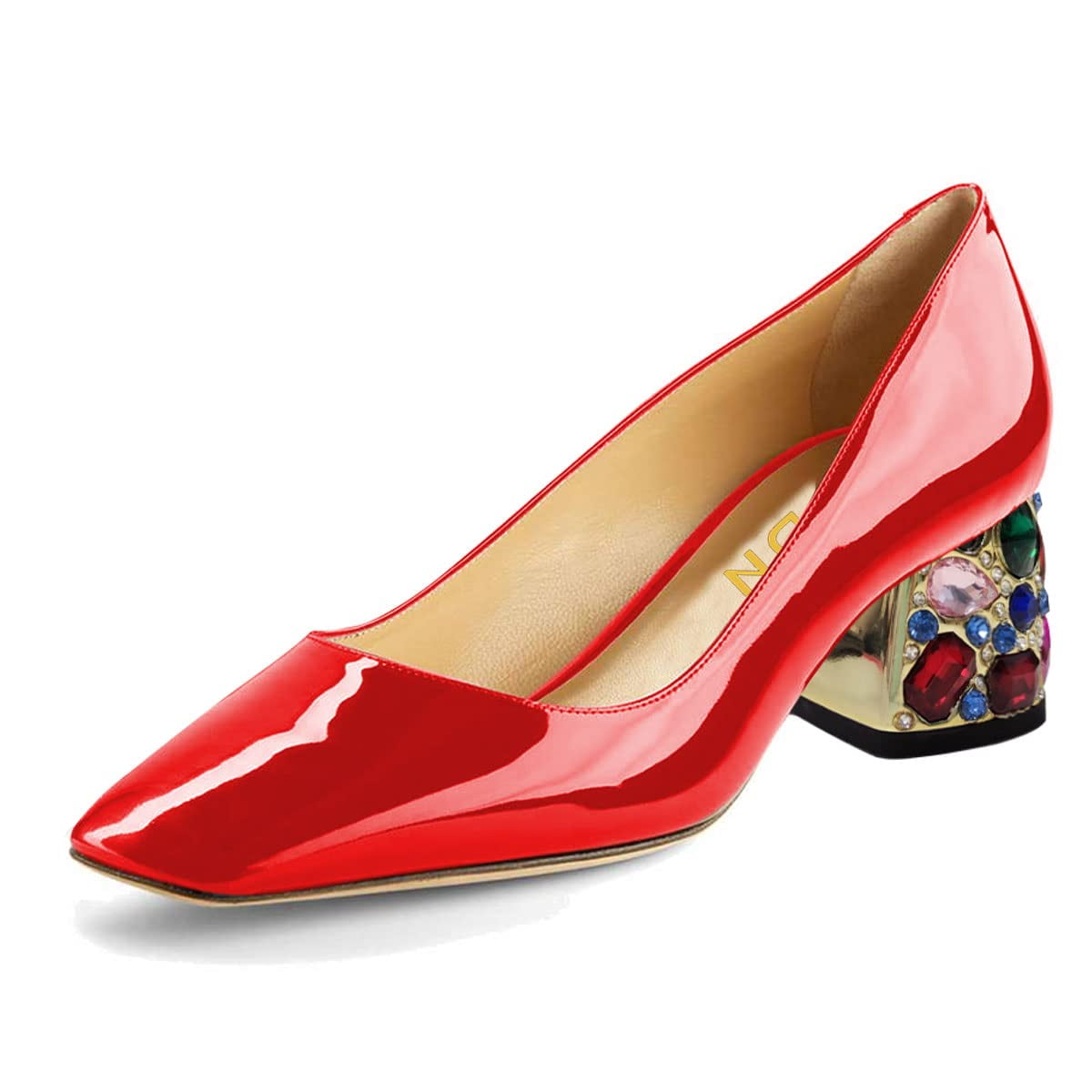 YDN Women Graceful Square Closed Toe Slip On Pumps Rhinestone Studded ...