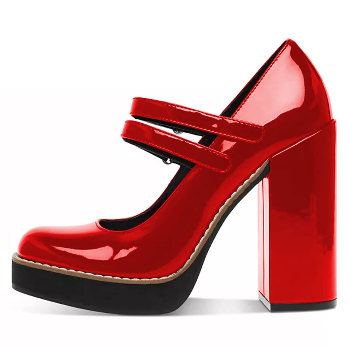 YDN Women Lovely Round Toe Platform Mary Jane Pumps Chunky High Heel ...