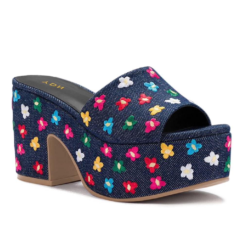 YDN Women Open Round Toe Platform Mules Slip on High Chunky Block Heels ...