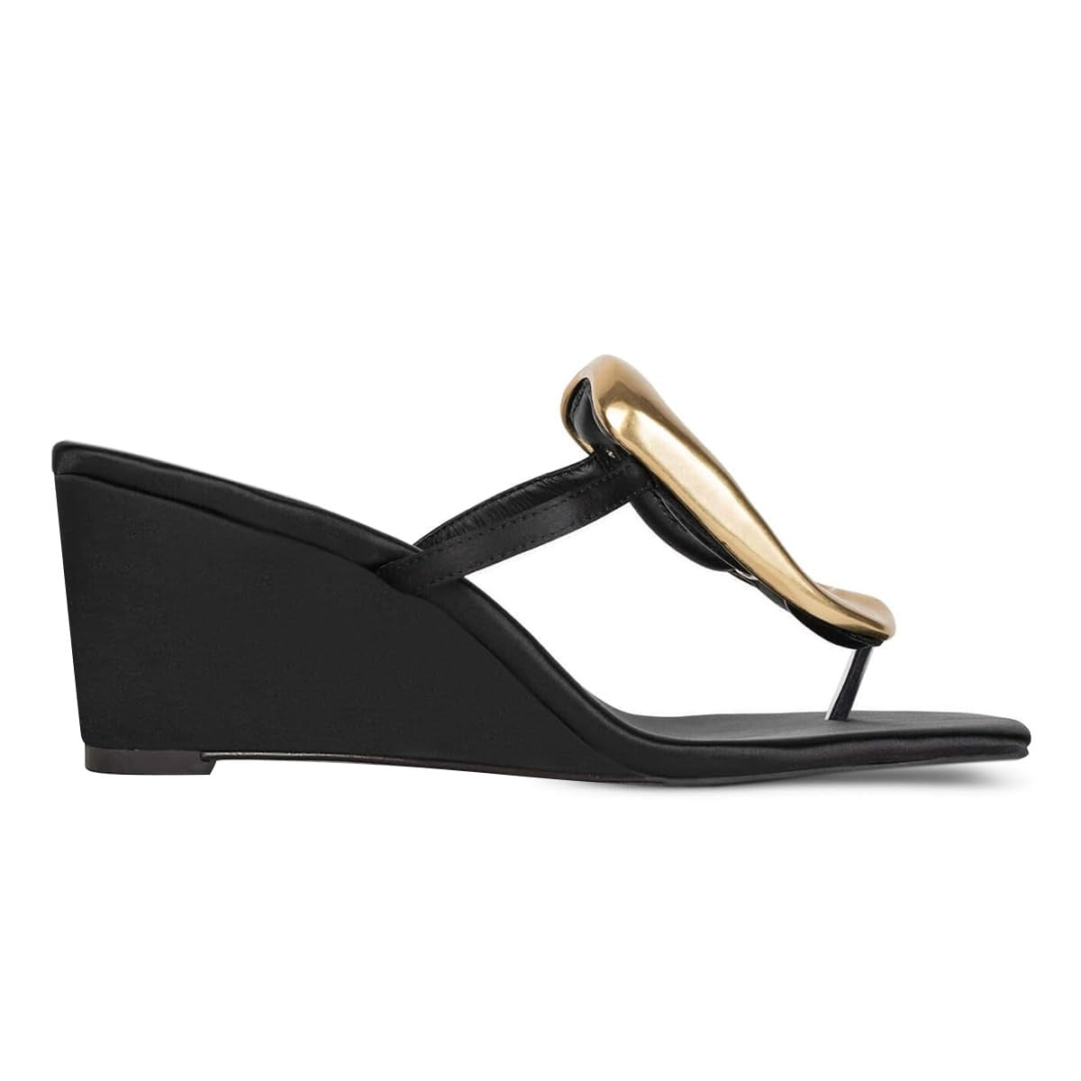 YDN Women Open Square Toe Metal Flip Flops Slip on Wedge Mid Heel Slide ...