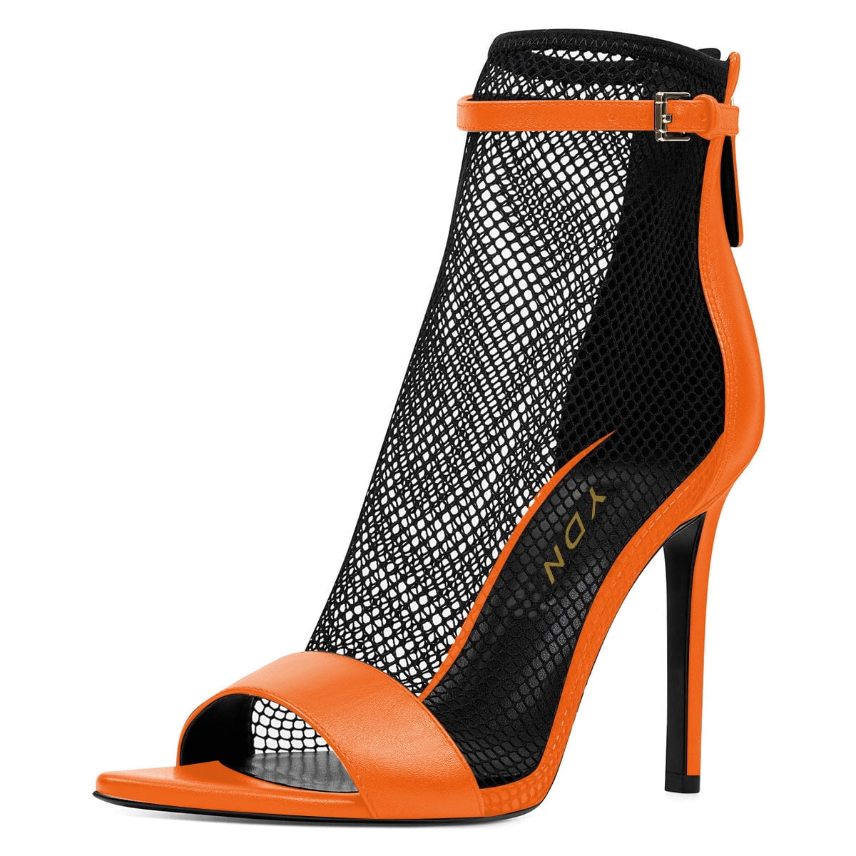 YDN Women Open Toe Stiletto High Heel Mesh Boots Ankle Strap Booties ...