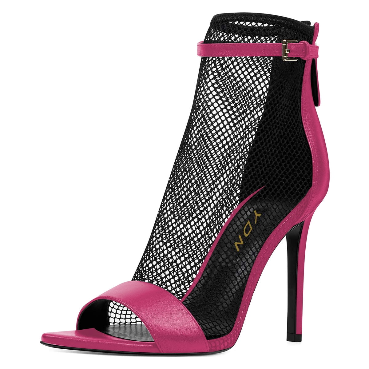 YDN Women Open Toe Stiletto High Heel Mesh Boots Ankle Strap Booties ...