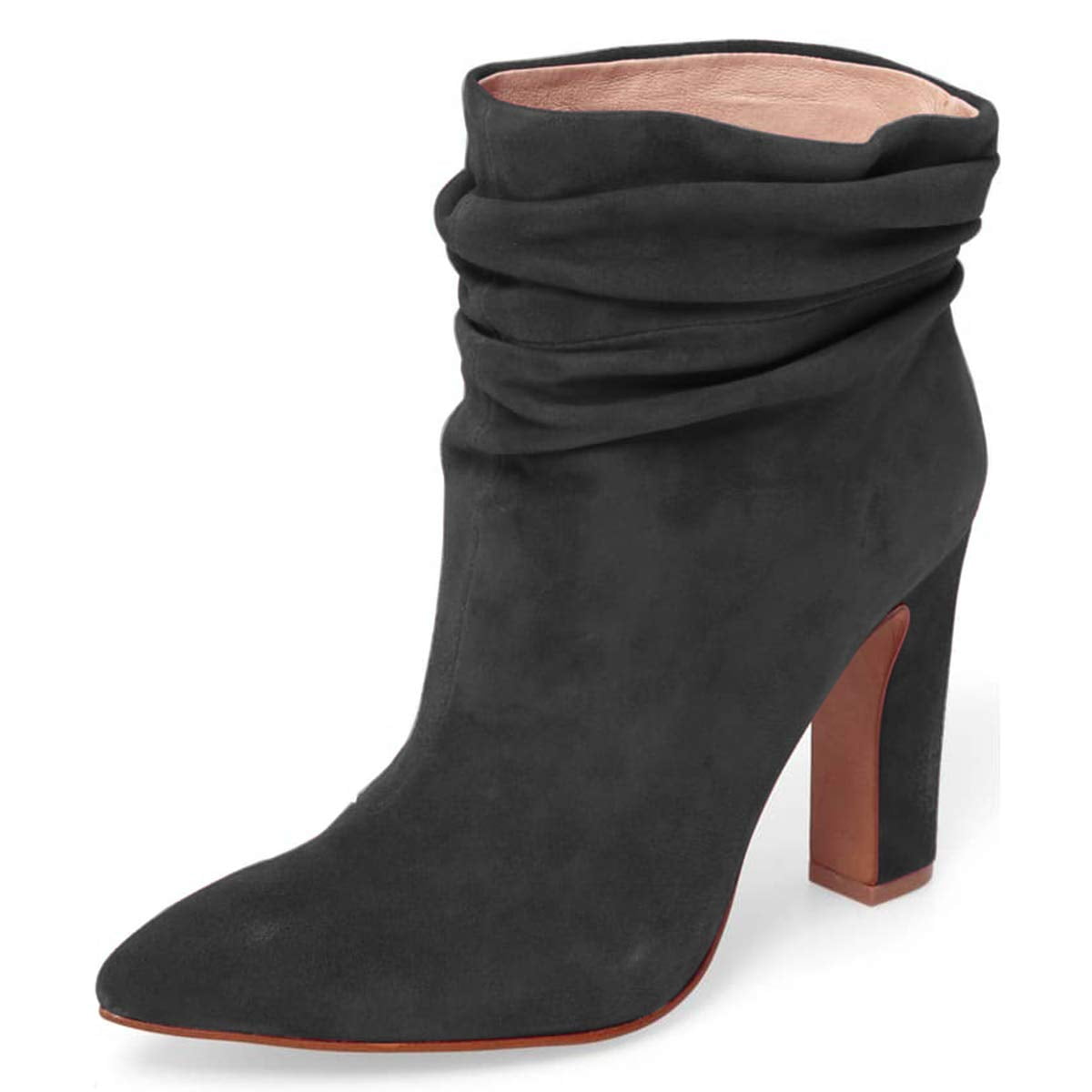 YDN Women Pointed Toe Ankle Boot Chunky High Heels Pull On Winter ...