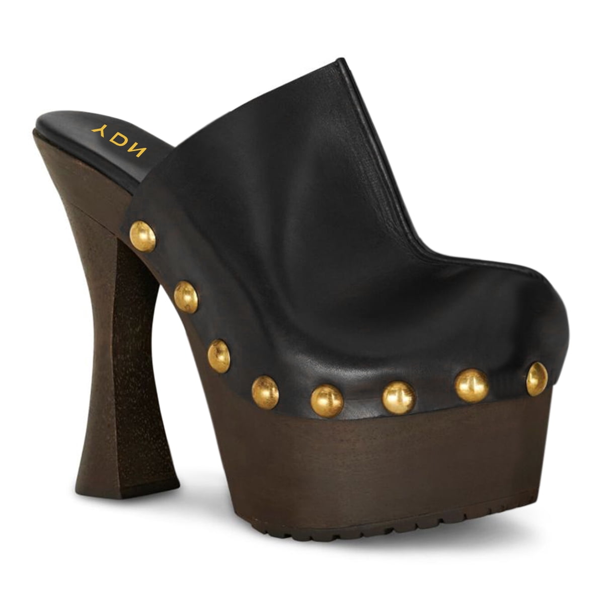 YDN Women Rivets Studded Platform Mules Slip on Spool High Chunky Heel ...