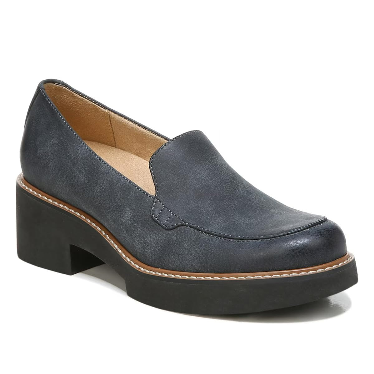 YDN Women Round Toe Platform Loafers Slip On Low Chunky Block Heels ...