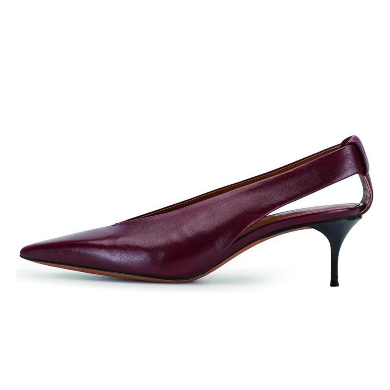 YDN Women Stylish Low Kitten Heeled Slip On Pumps Closed Pointed Toe V ...