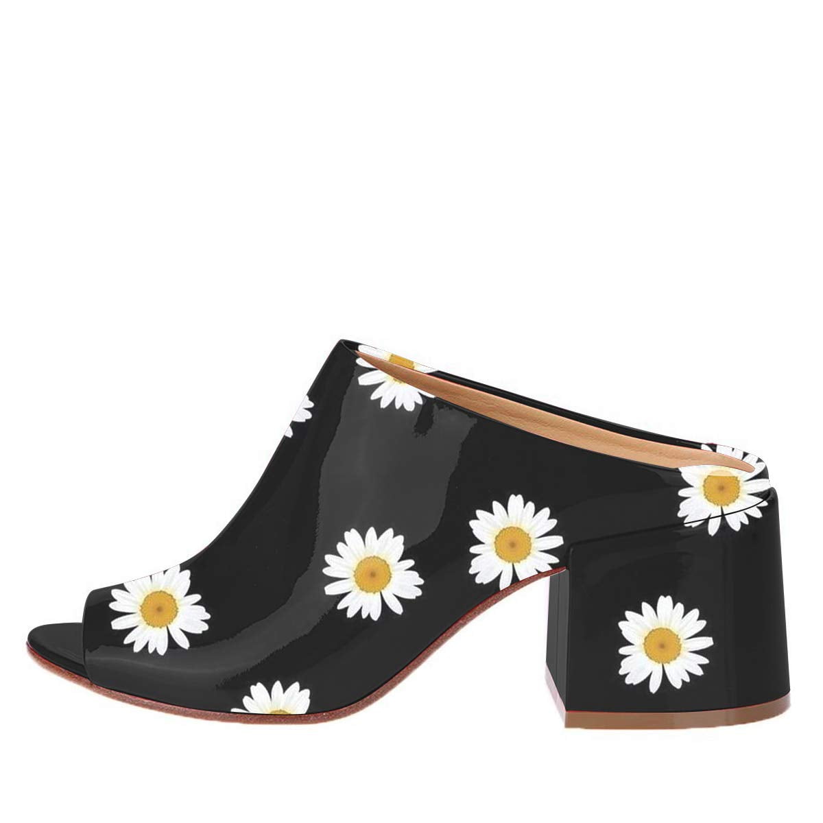 YDN Women Stylish Peep Open Toe Block Chunky Low Heel Mules Slide ...