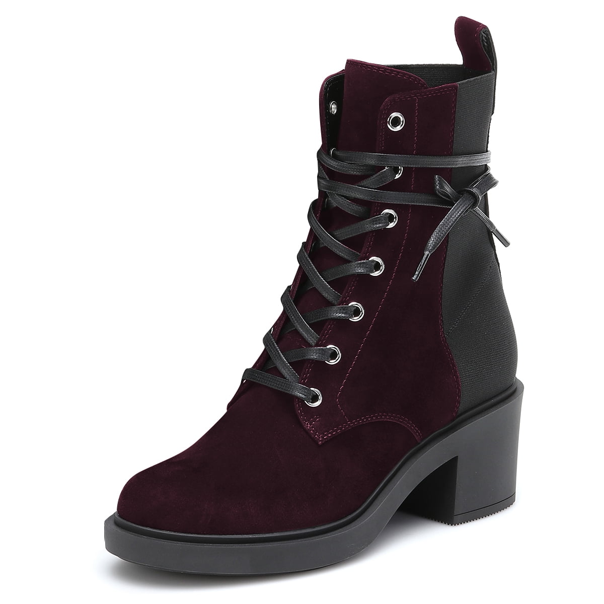 YDN Women's Closed Round Toe Lace Up Combat Booties Chunky Block Low ...