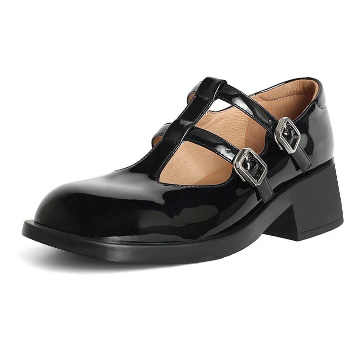YDN Women's Square Closed Toe T-Straps Mary Janes Chunky Low Heel ...