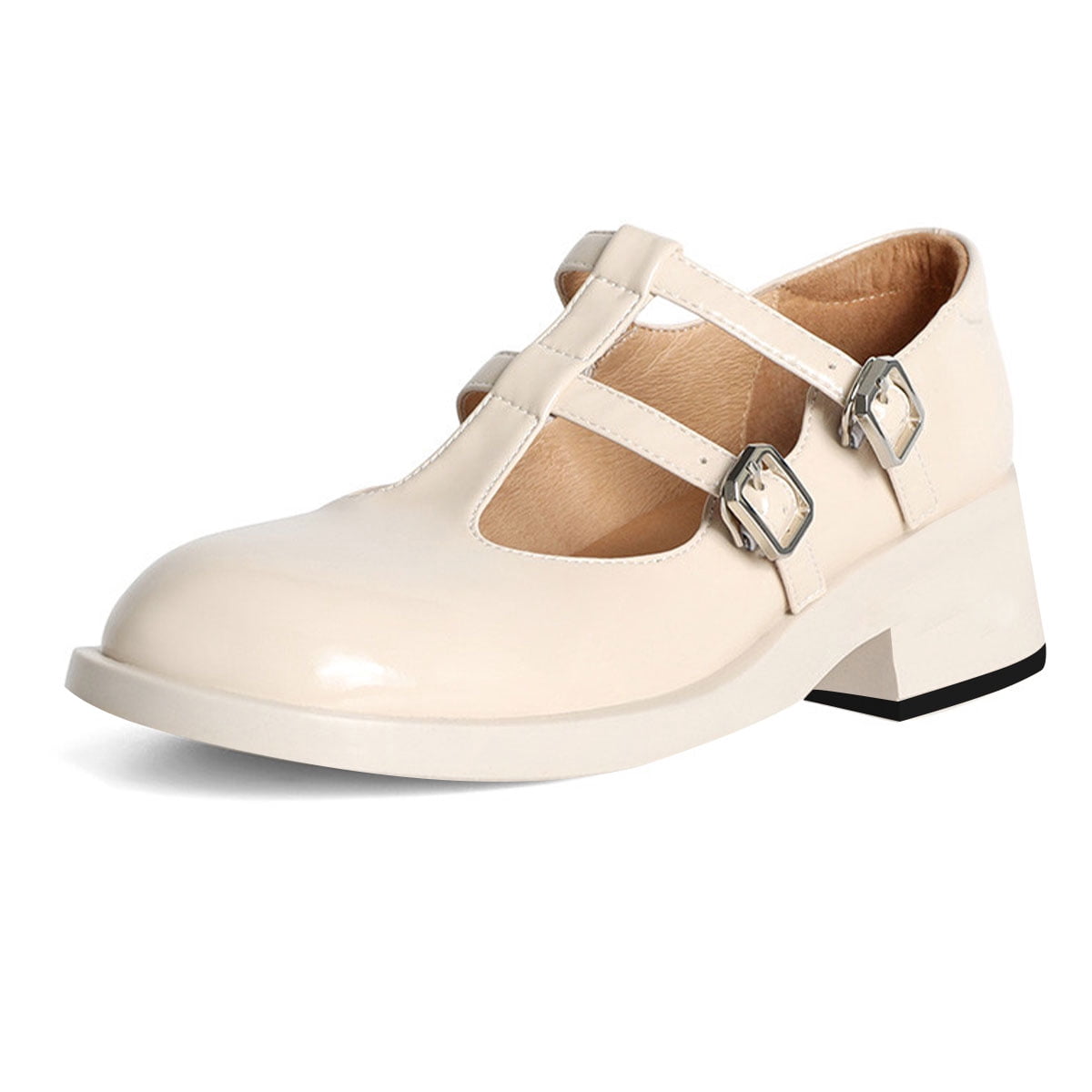 YDN Women's Square Closed Toe T-Straps Mary Janes Chunky Low Heel ...