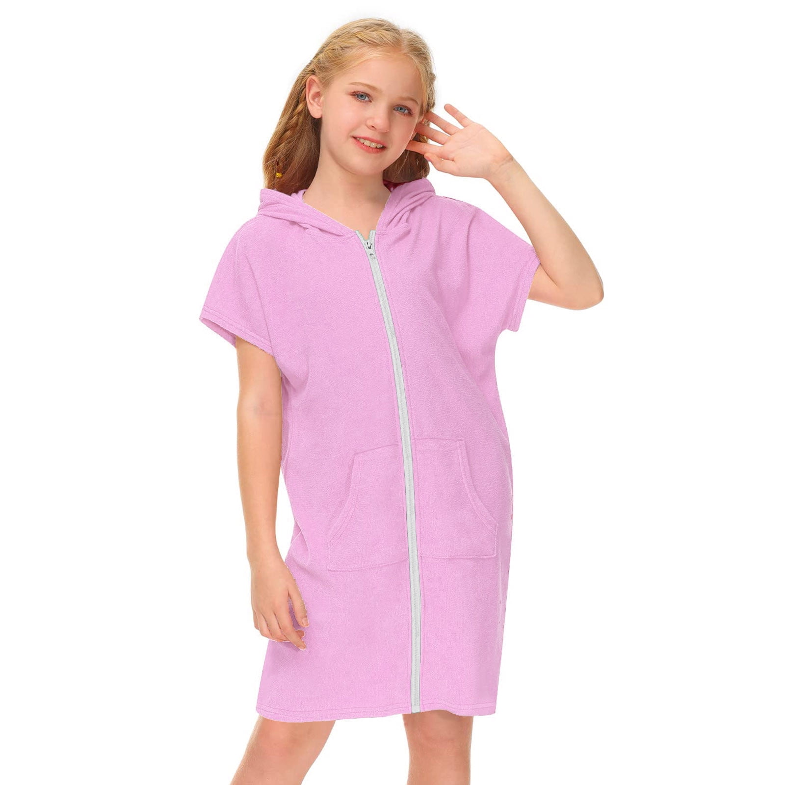 YDOJG Beach Dresses For Girls Zip Up Terrys Hooded Coverups Swim Beach ...