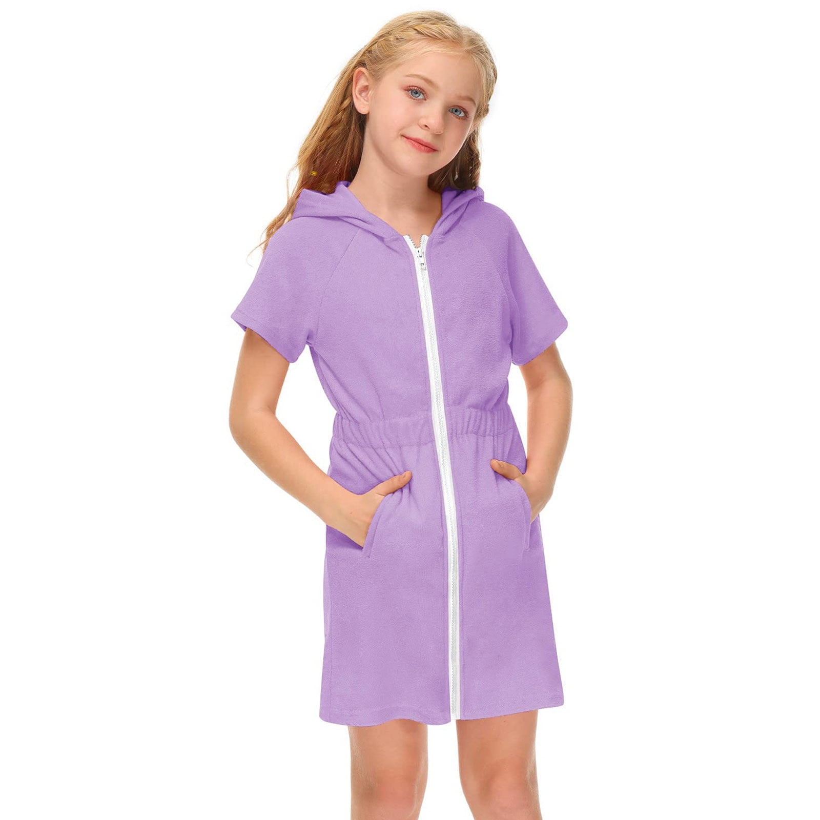 YDOJG Girls Dresses Swimsuit Zip Up Terrys Cover Up Hooded Bathrobe ...