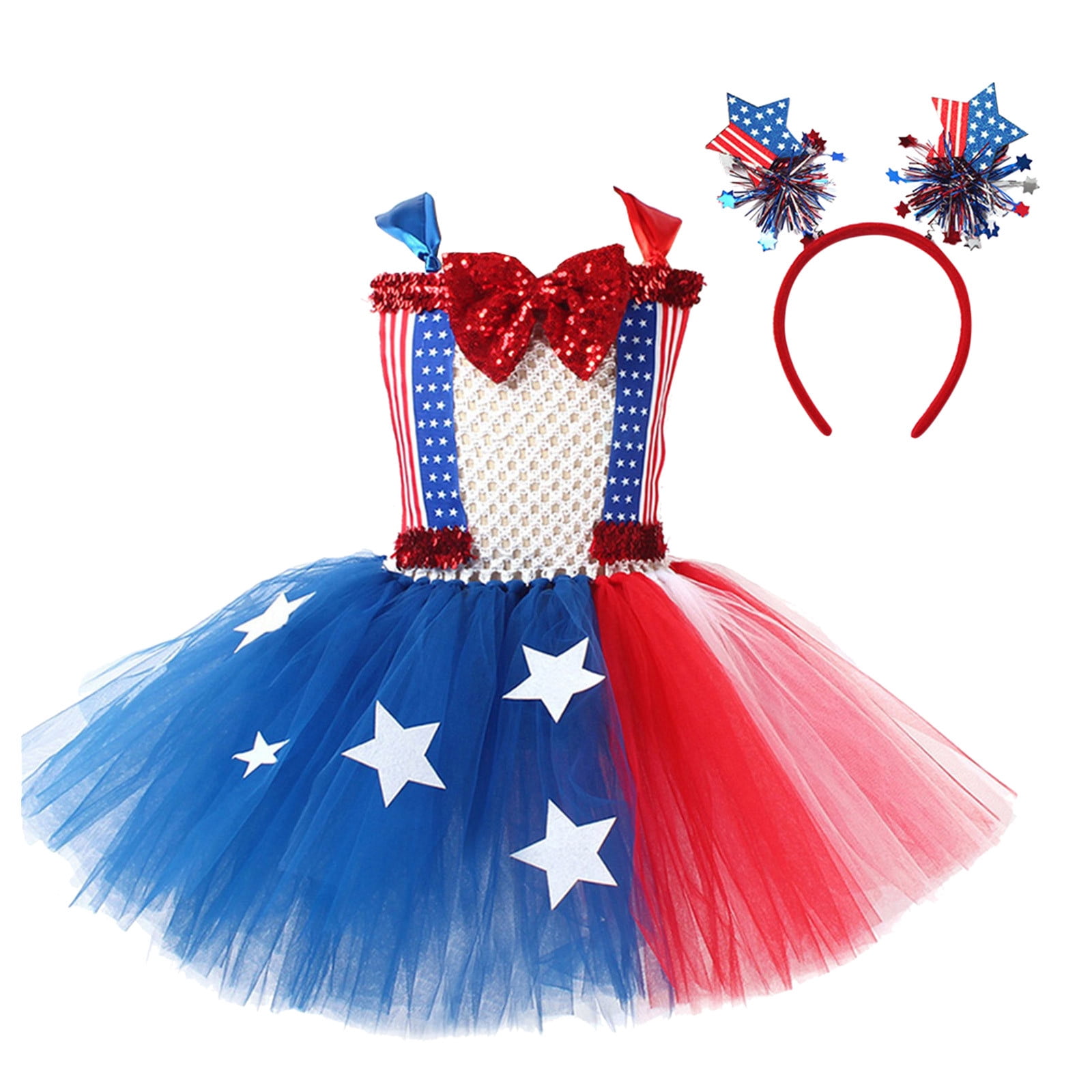 YDOJG Girls Dresses Toddler Kids Fourth Of July Independent Day Historical Party Tulle Dress ...