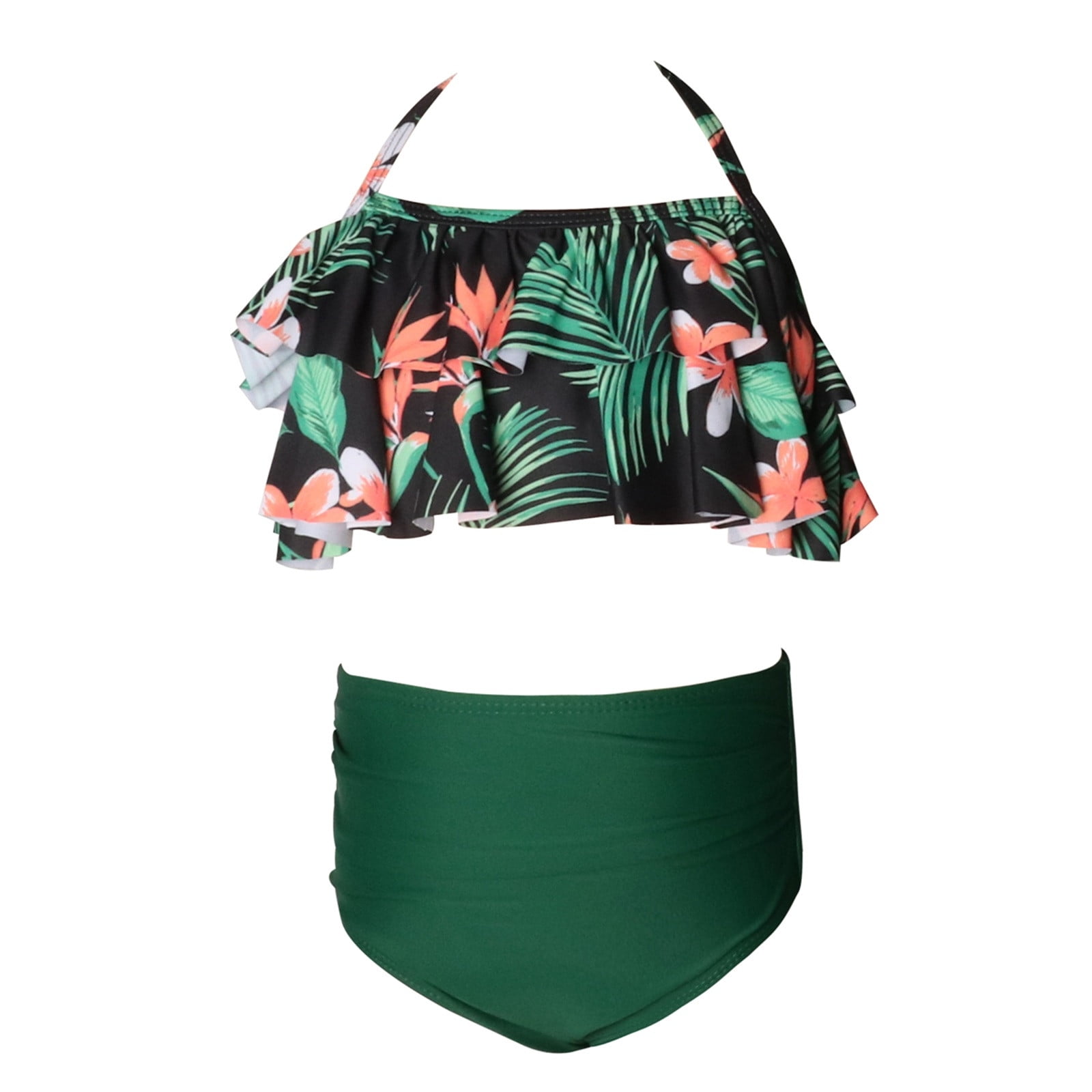 YDOJG Girls' Swimwear Bikini Swimwear Little Bathing Two 212Y Girls Floral Beach Toddler Ruffles ...