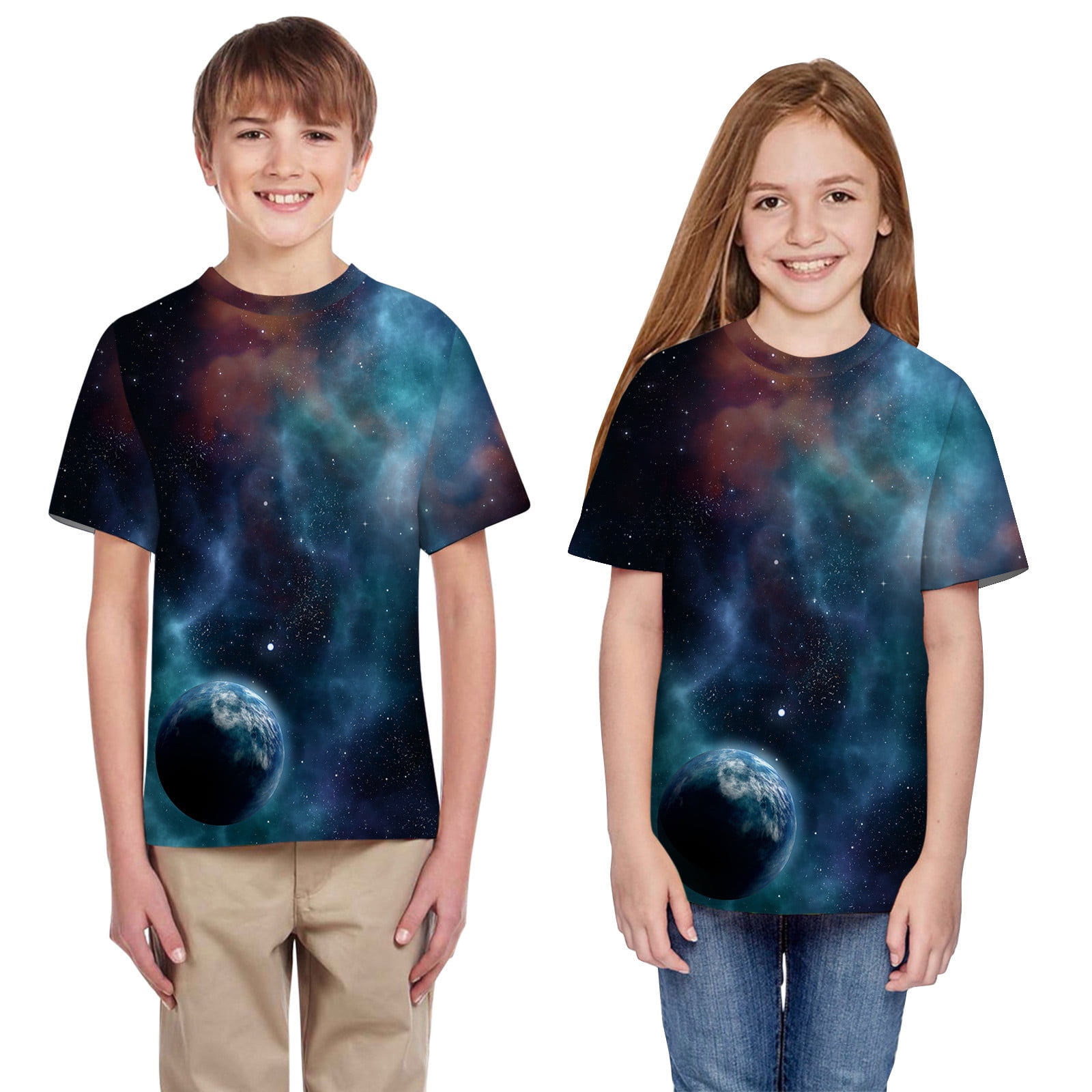 YDOJG Kids Boys Casual Tops Teen Galaxy Print Tops T-Shirt Kids Girls ...