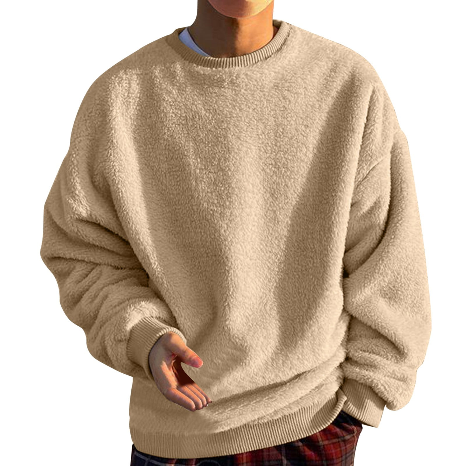 YDOJG Men's Fuzzy Pullover Hoodie, O Neck, Long Sleeve, Solid Color ...