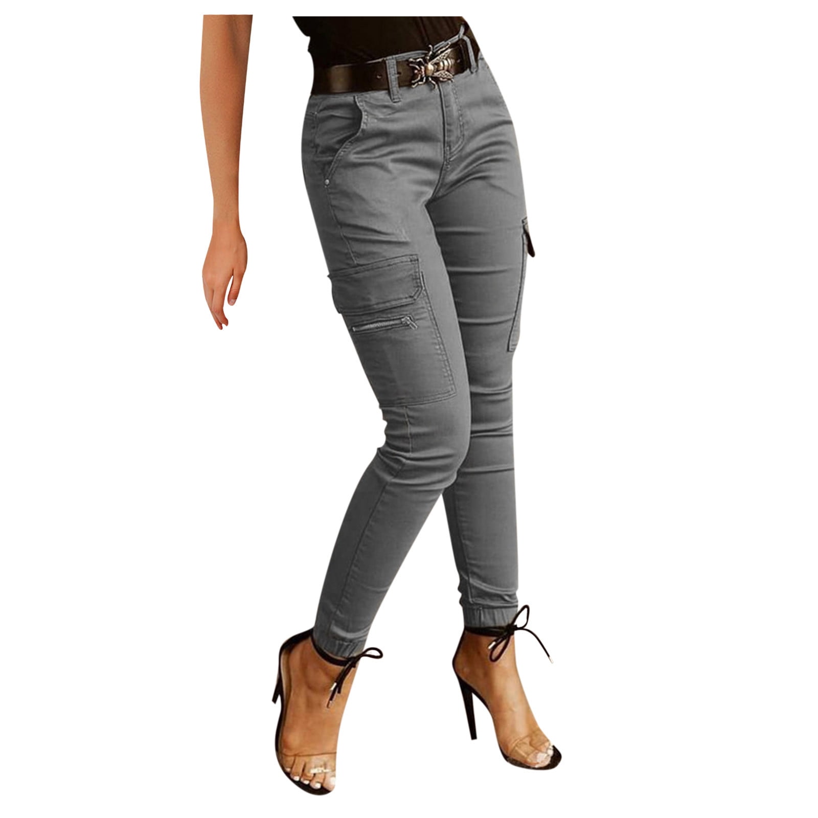 YDOJG Women's Solid Color Yoga Pants with Pockets, Belted, Zipper ...