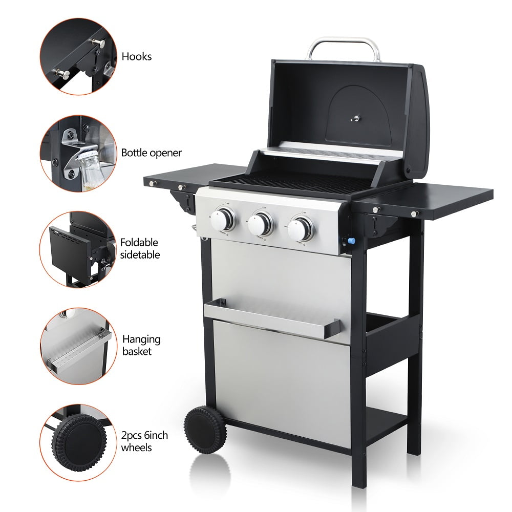 YDSM 3-Burner Propane Gas BBQ Grill, 25650BTU Output With Wire Enamel ...