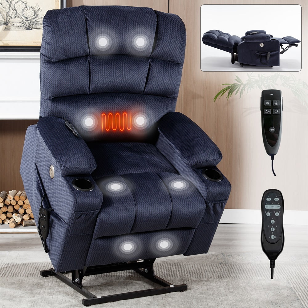 YDSM Blue Dual Motor Infinite Position Up to 350 LBS Chenille Power Lift Recliner Chair, Heavy ...