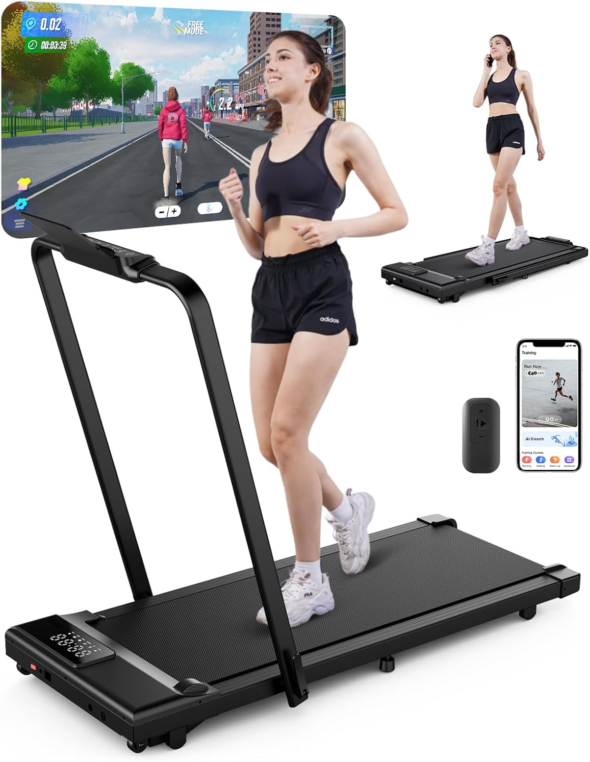 YDZJY 3 in 1 Folding Treadmill 300lbs Capacity, 3 HP Indoor Walking pad ...