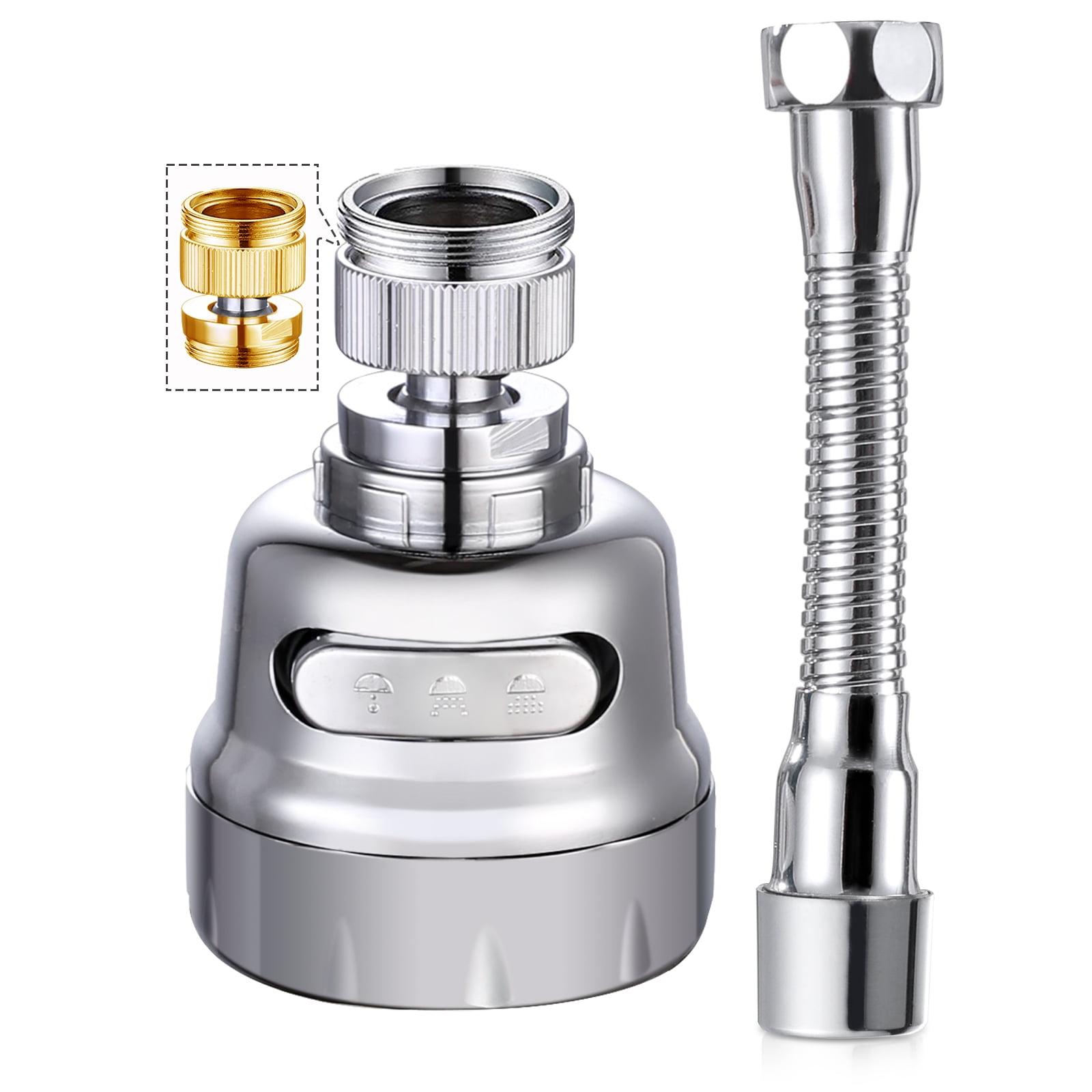 YDmeet Kitchen Faucet Aerator, 360Â° Rotatable Sprayer, 3 Water Modes ...