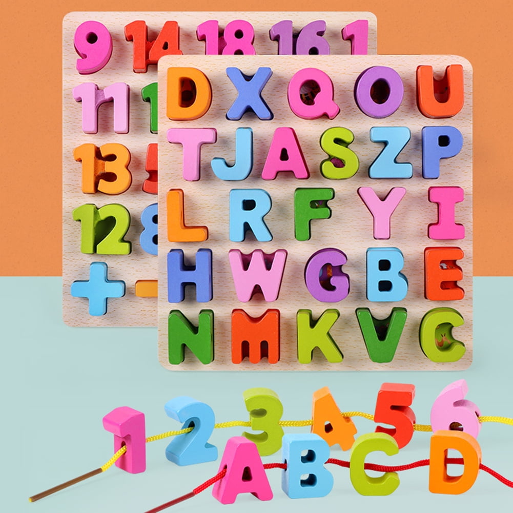 YDxl Alphabet ABC Numbers Wooden Puzzles Lacing Beads Game Education ...
