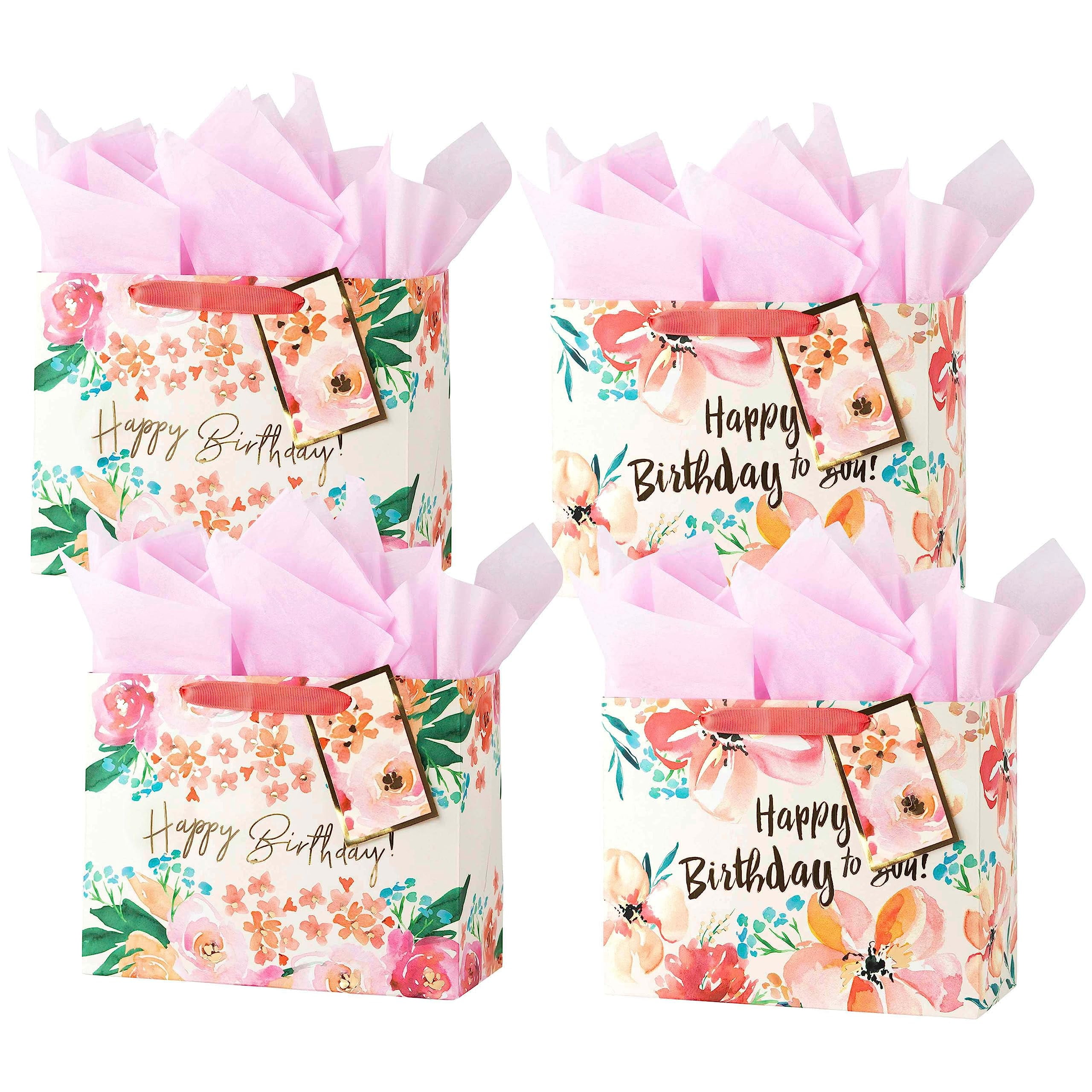 YE GIVING Happy Birthday Gift Bags With Tissue 9"x4"x7" 4 Pack. 2 ...
