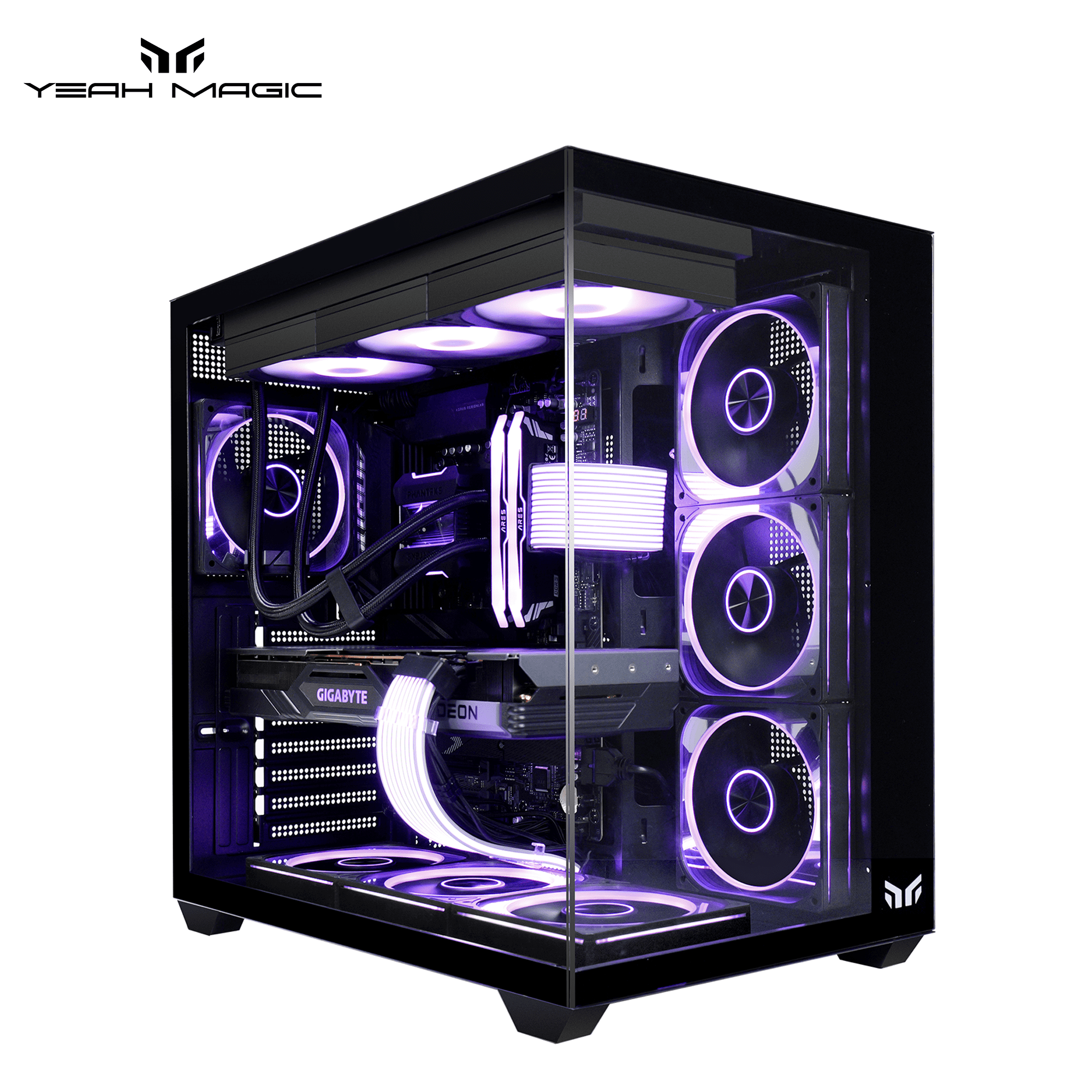 YEAH MAGIC Sword V Gaming PC Case,Seamless Tempered Glass Front & Side ...