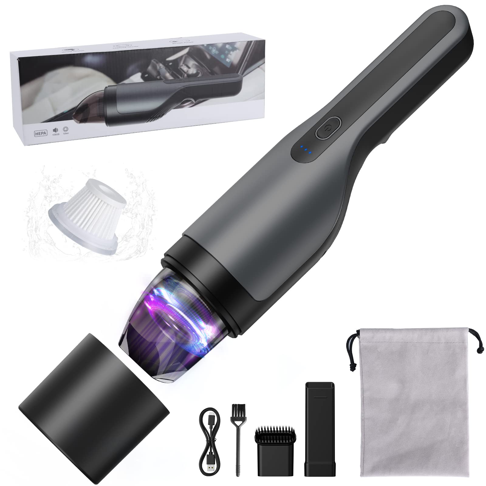 YEAHCO Car Vacuum, 8000Pa High Power Handheld Vacuum, Cordless ...