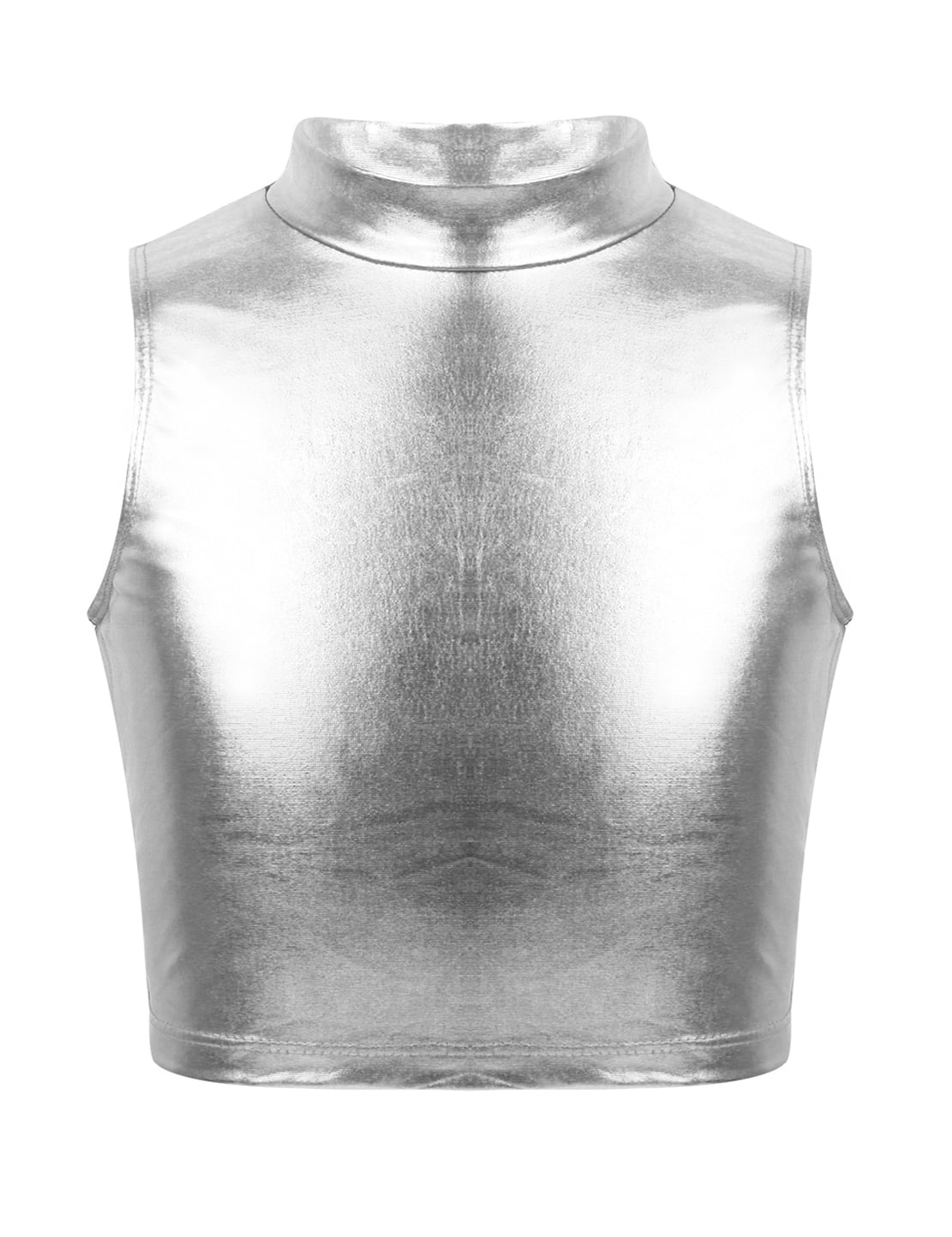 YEAHDOR Big Girls Shiny Metallic Dance Crop Top Juniors Glossy ...