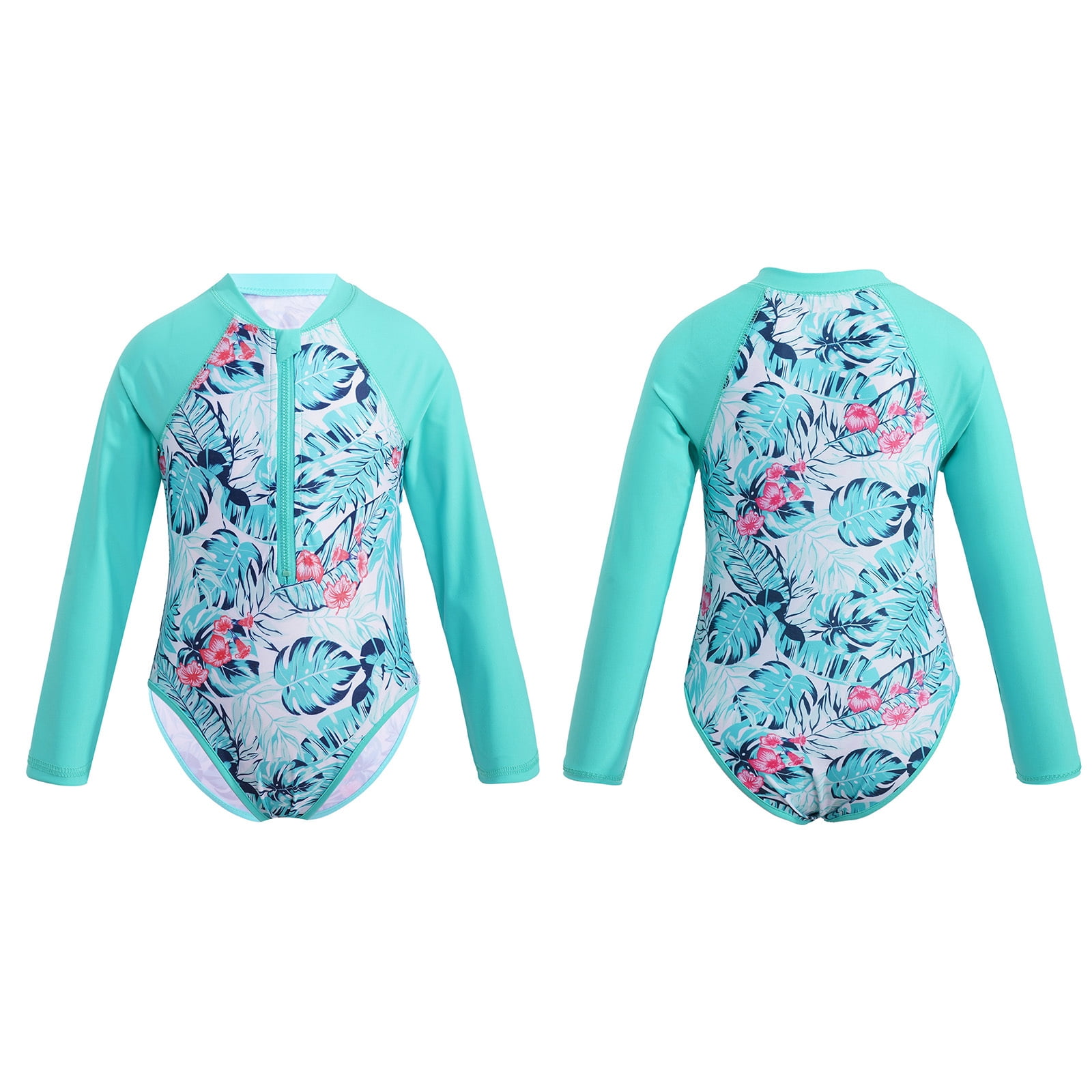 YEAHDOR Big & Little Girls One-piece Swimsuit Palm Tree Patterns Long ...
