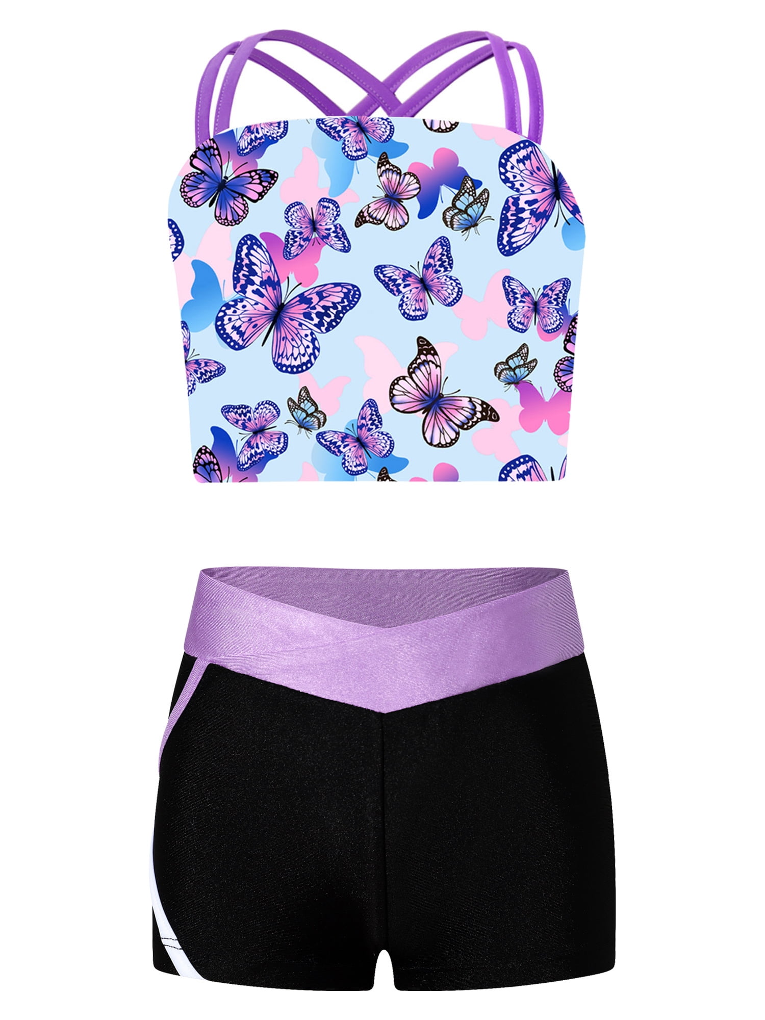 YEAHDOR Girls 2 Piece Gymnastics Outfit Sports Crop Top with Shorts ...