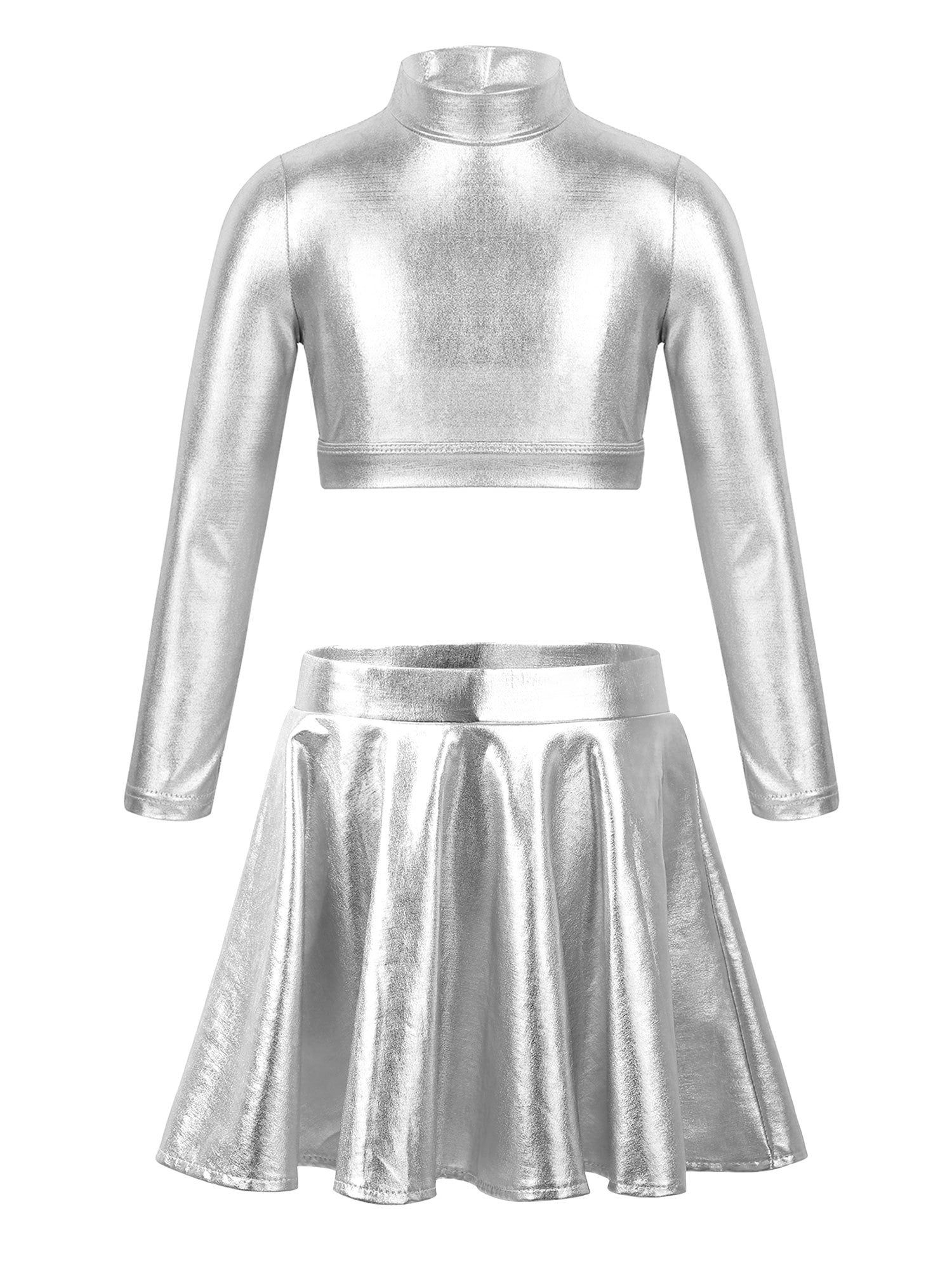 YEAHDOR Girls 2Pcs Metallic Dance Costume Latin Jazz Performance Outfit ...