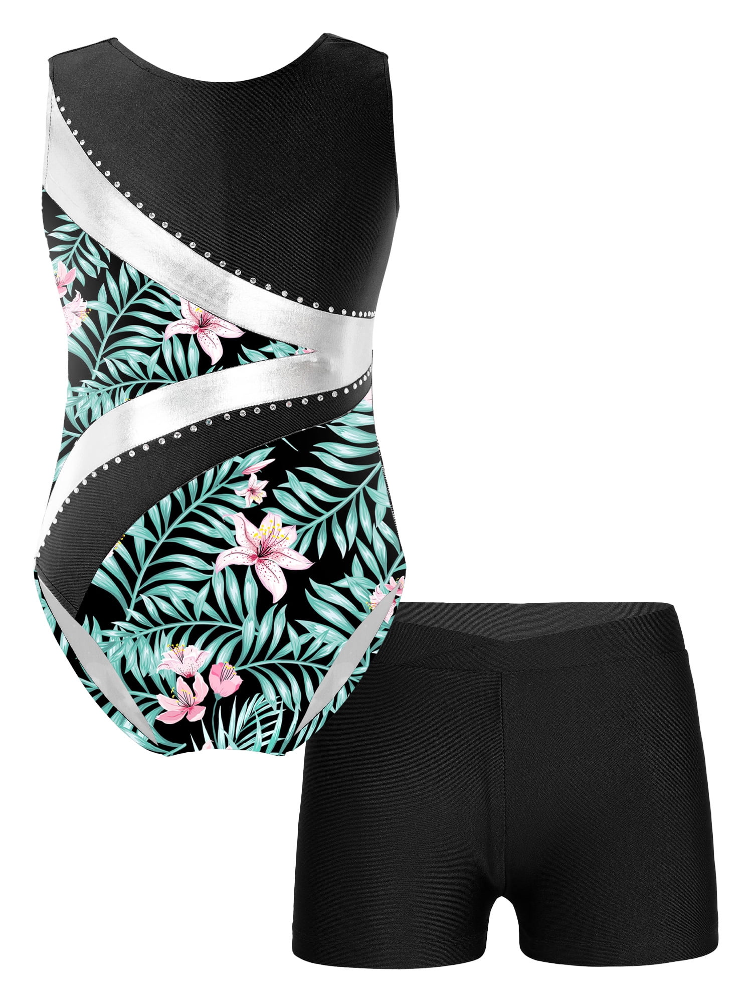 YEAHDOR Girls 2Pcs Sleeveless Gymnastics Leotard and Shorts Dance ...