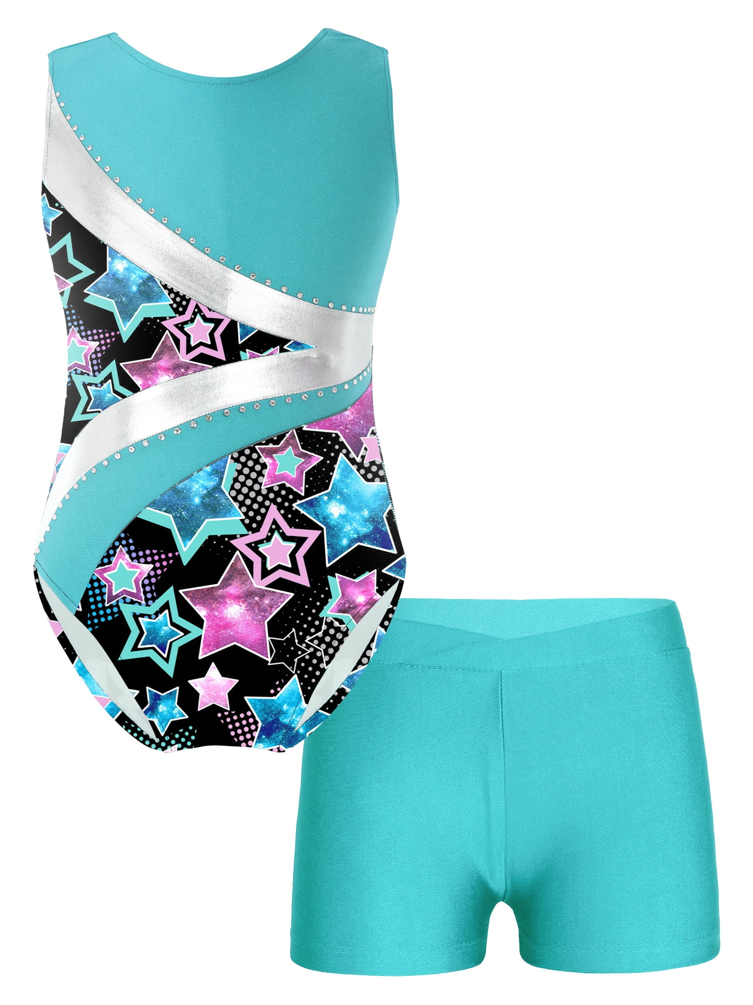 YEAHDOR Girls 2Pcs Sleeveless Gymnastics Leotard and Shorts Dance ...