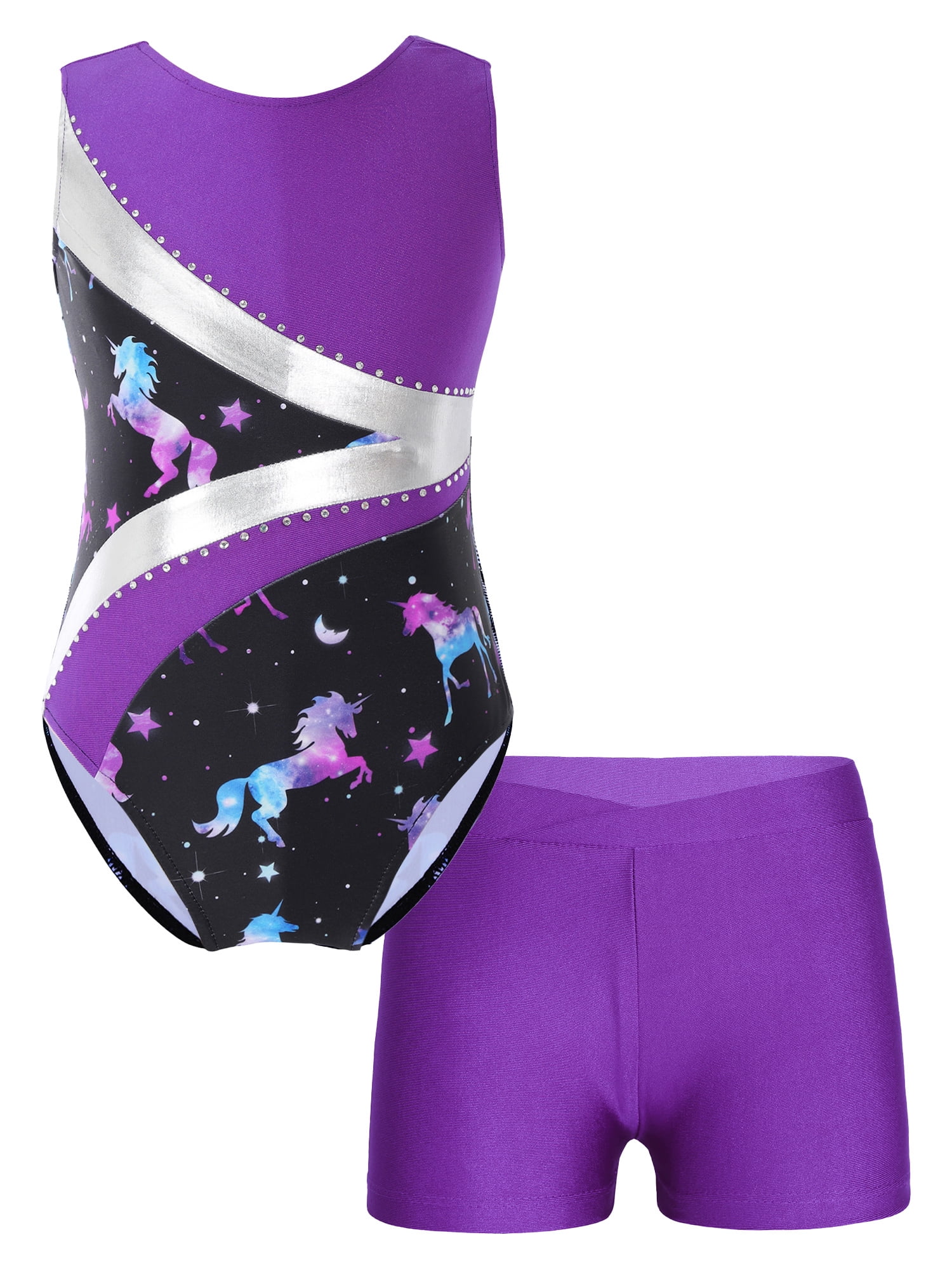 YEAHDOR Girls 2Pcs Sleeveless Gymnastics Leotard and Shorts Dance ...