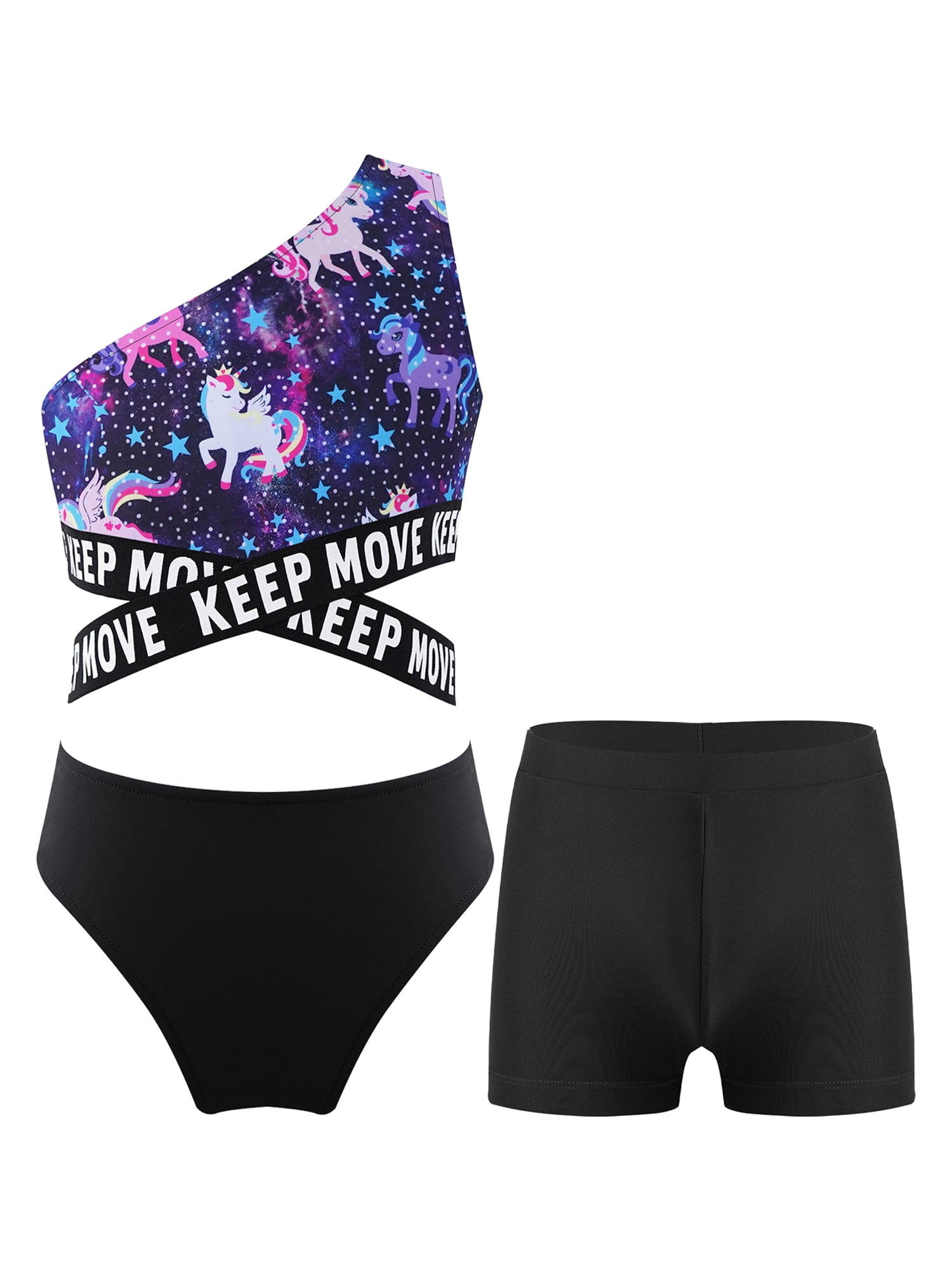 YEAHDOR Girls 3Pcs Tankini Swimsuit Single Shoulder Swim Tops with ...