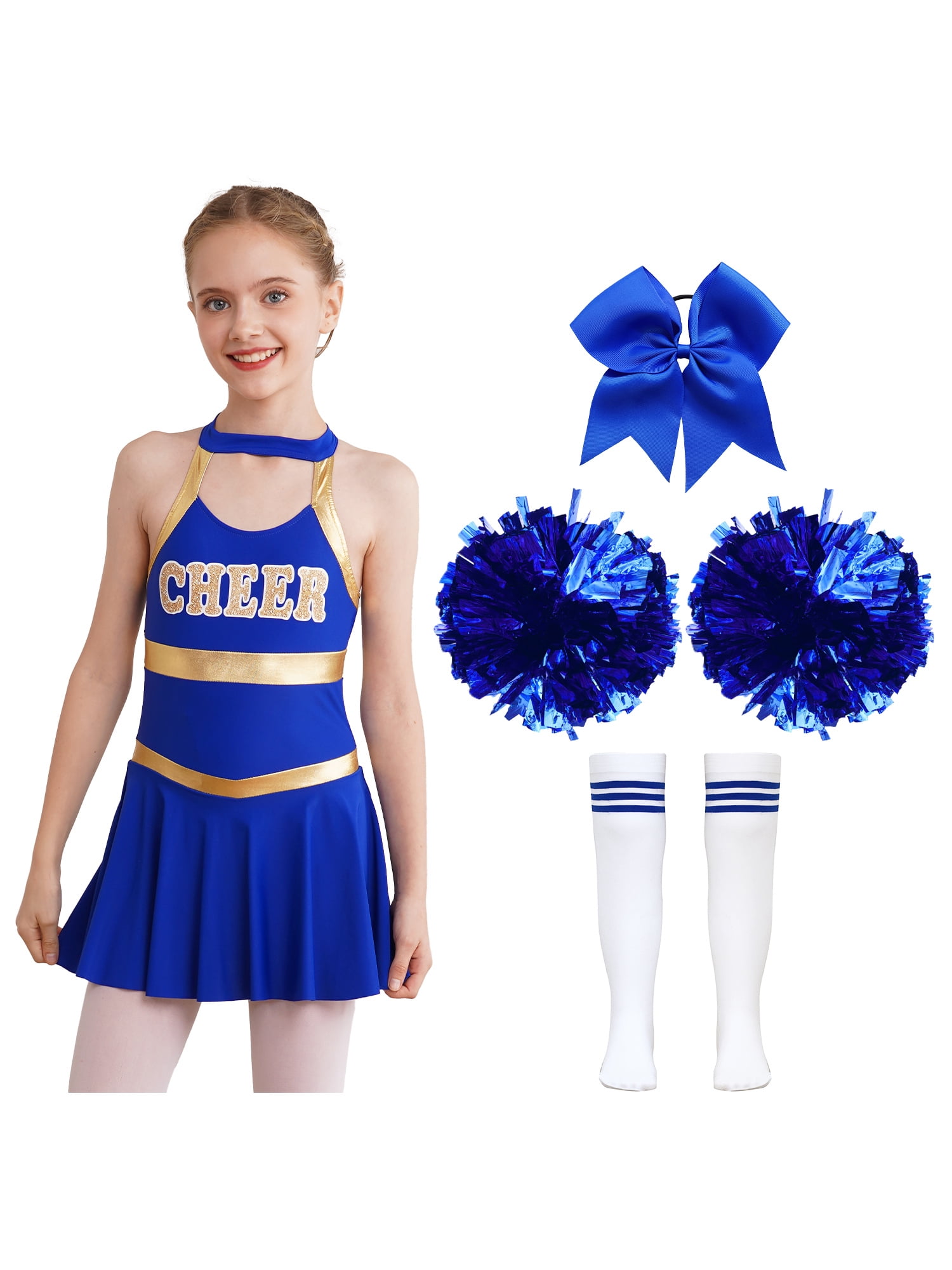 YEAHDOR Girls Cheer Leader Dance Outfit Uniform Halloween Fancy Dress ...