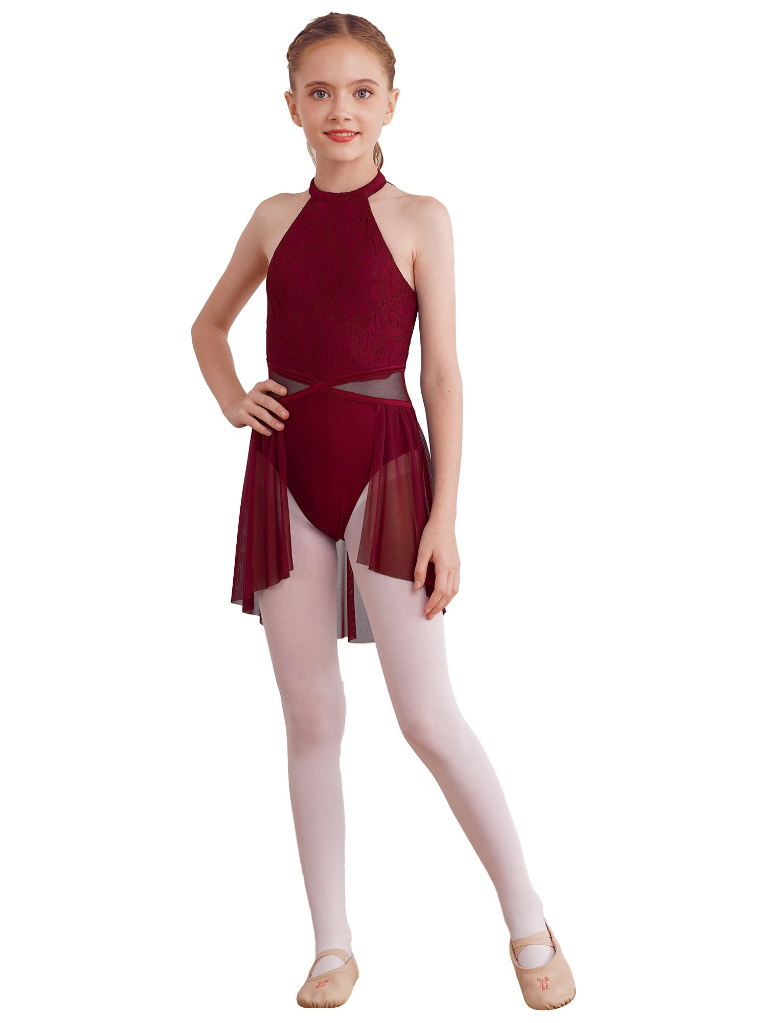 YEAHDOR Girls Chiffon Lyrical Modern Dance Dress Sparkle Sequin Ballet ...