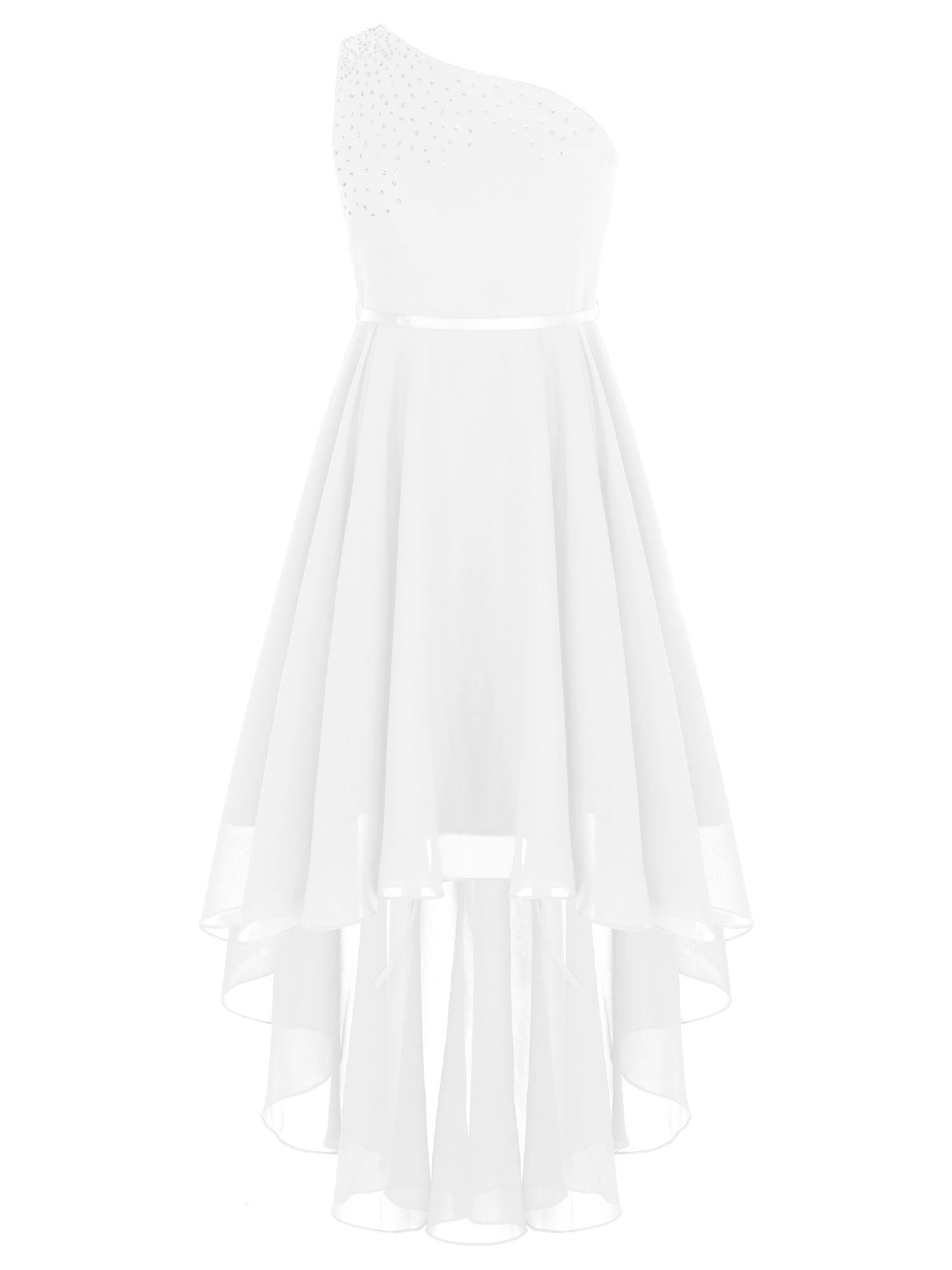 YEAHDOR Girls Chiffon One Shoulder Flower Girls Dress Juniors Teens ...